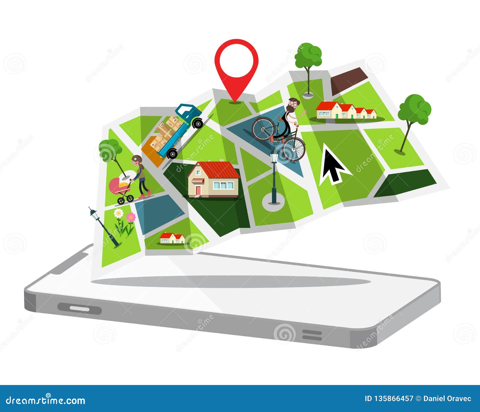 Map with Cellphone. GPS Application Symbol Stock Vector - Illustration ...