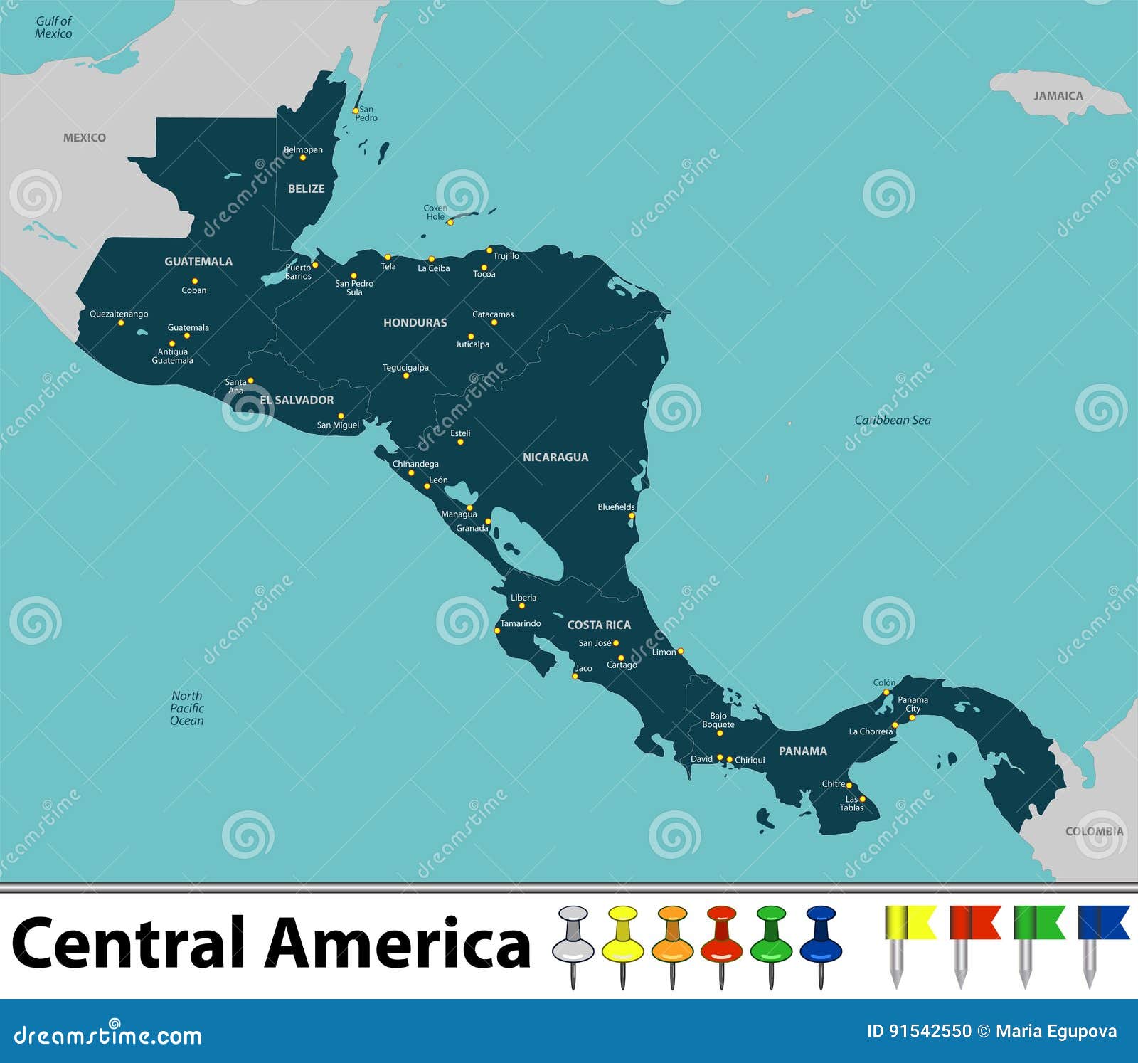 Map of Central America stock vector. Illustration of countries - 91542550