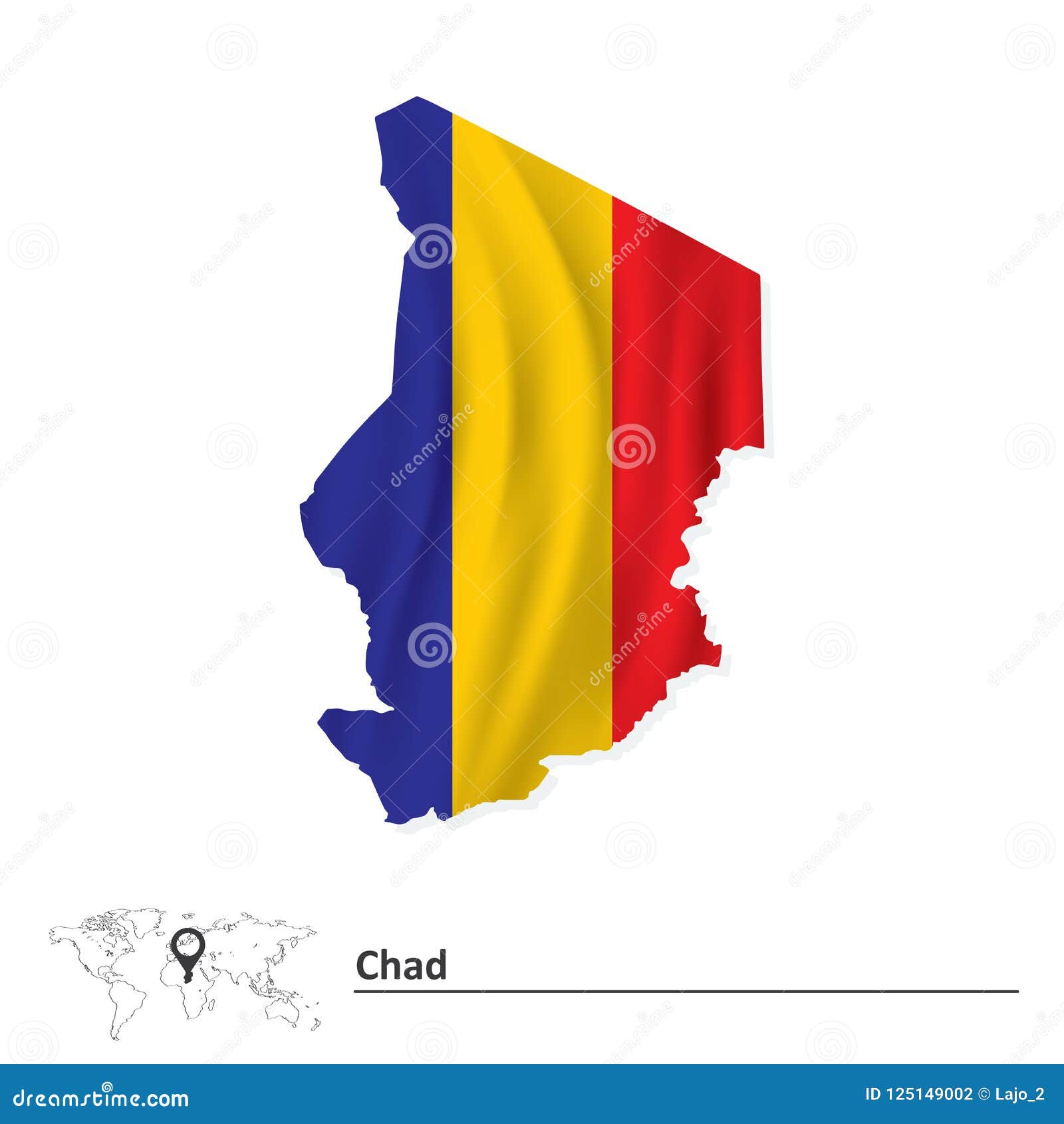Map of Chad with flag stock vector. Illustration of state - 125149002