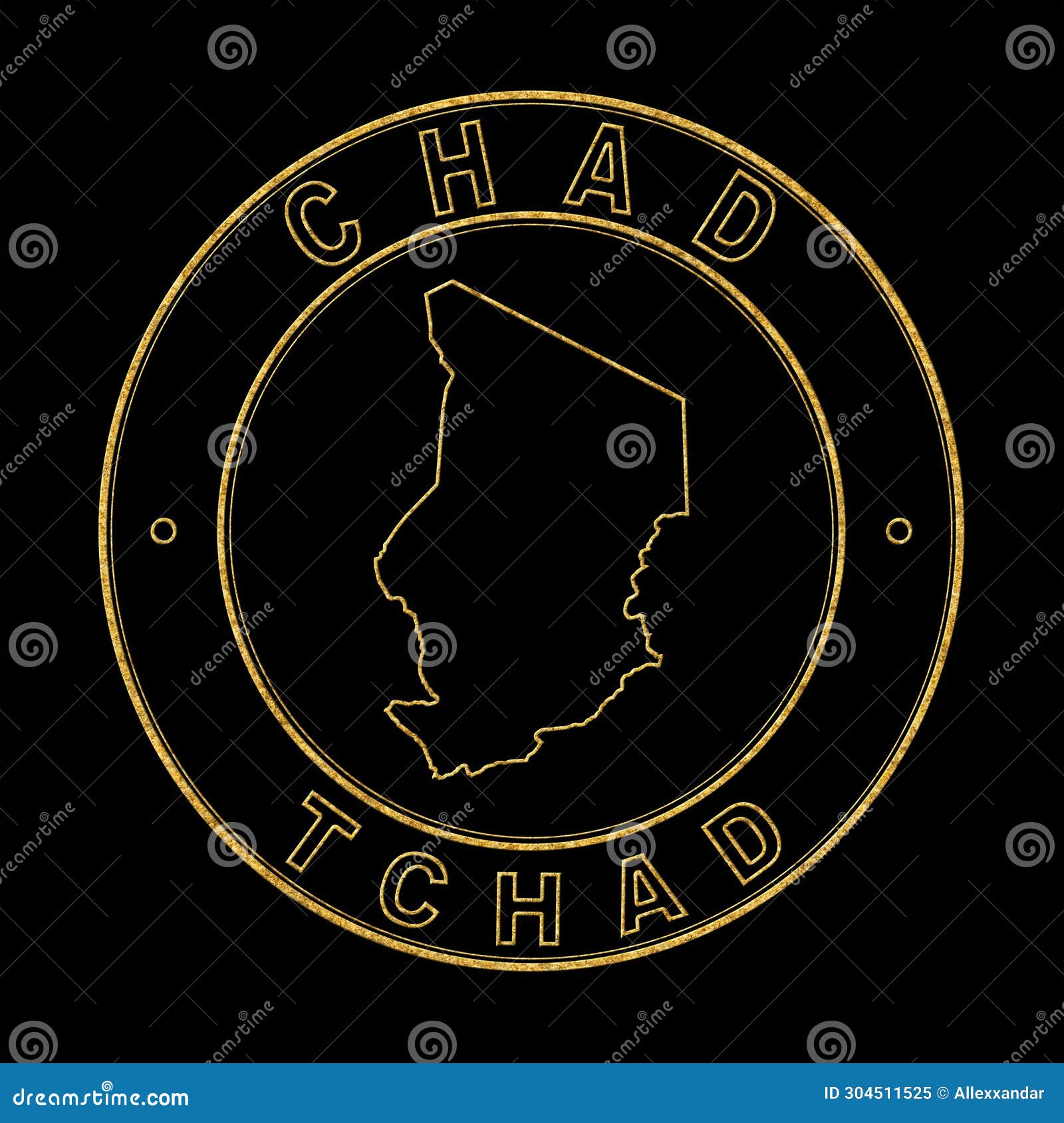 Map of Chad, Golden Stamp Black Background Stock Illustration ...