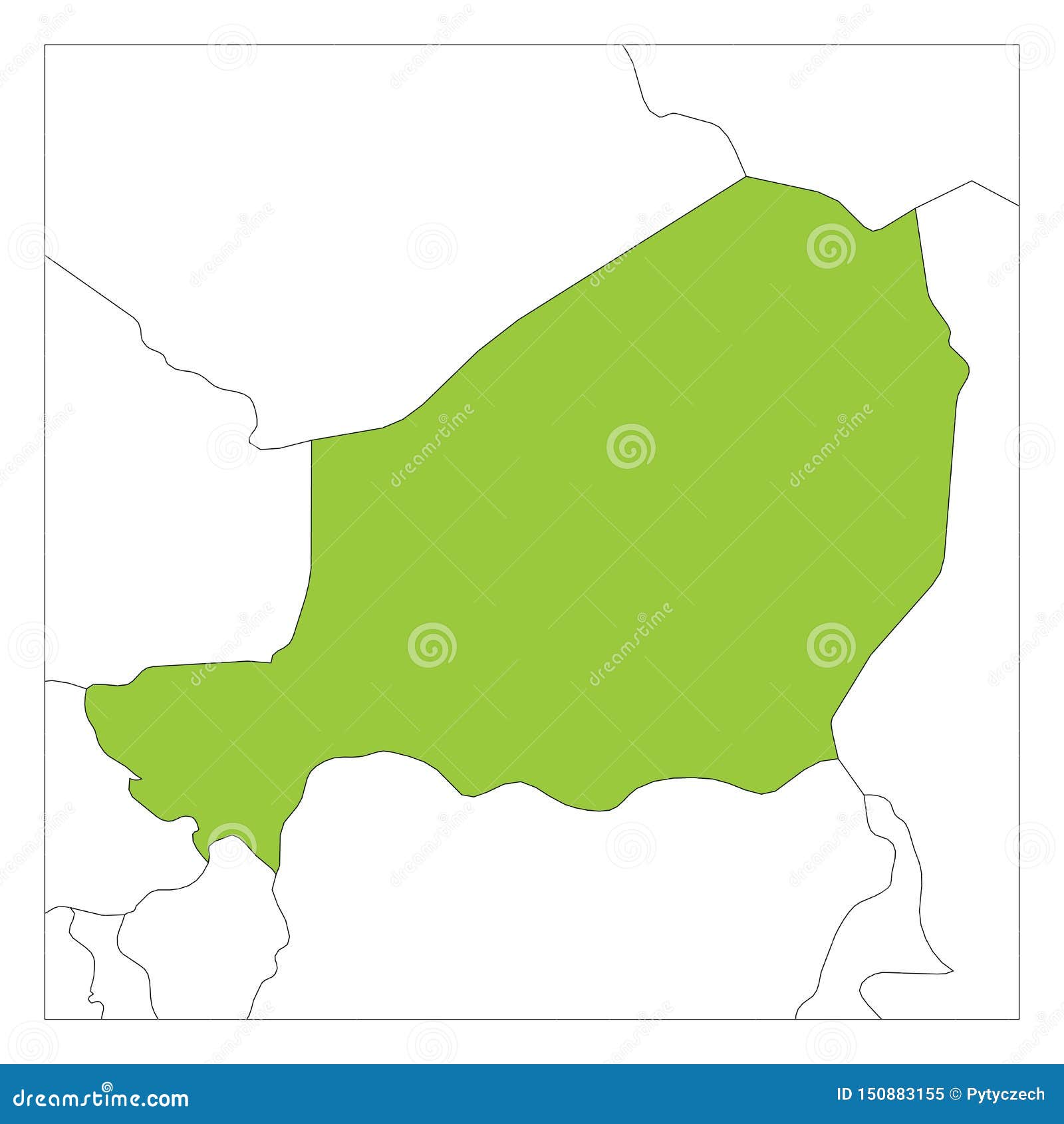 Map of Chad Green Highlighted with Neighbor Countries Stock Vector ...