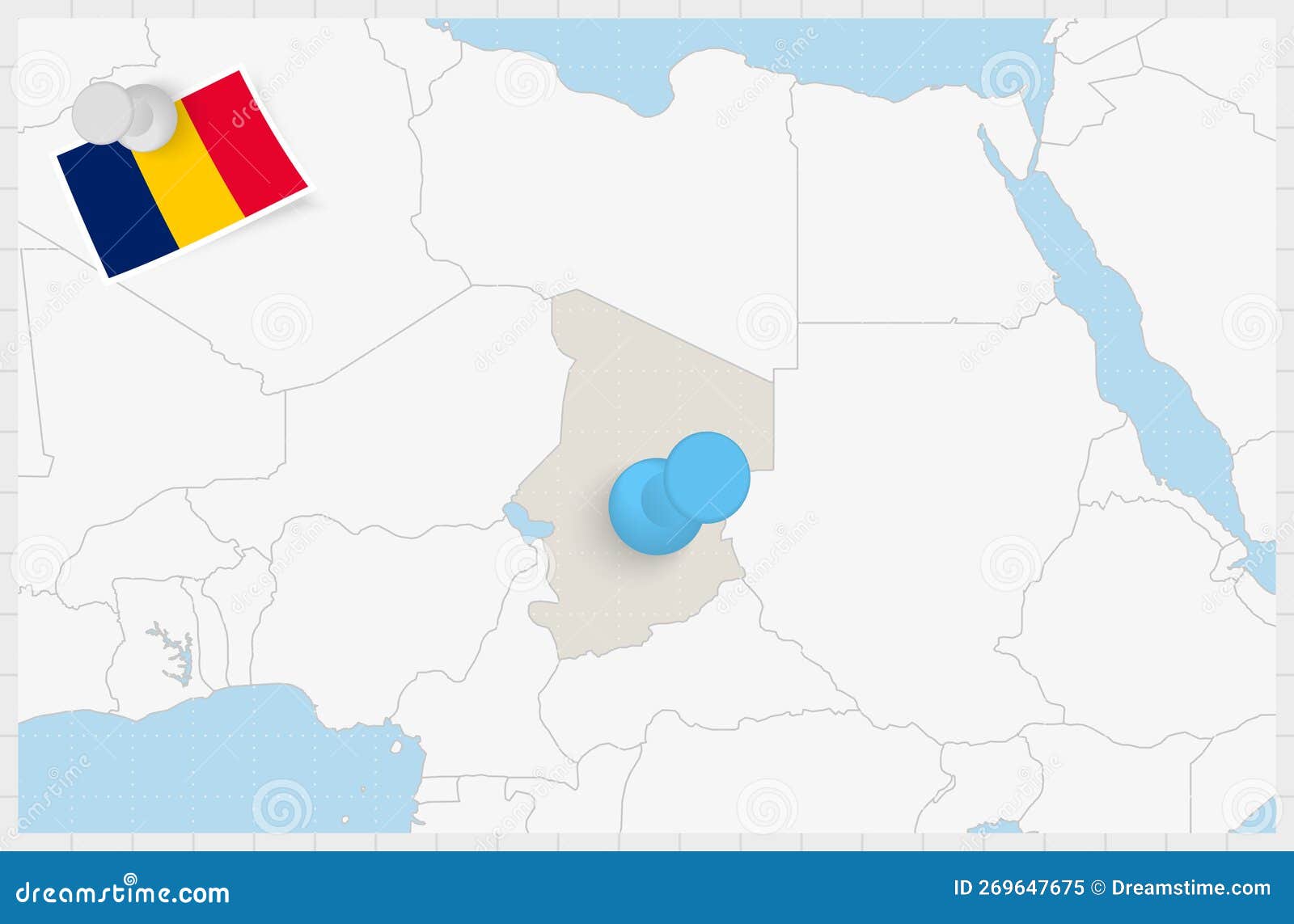Map of Chad with a Pinned Blue Pin. Pinned Flag of Chad Stock Vector ...