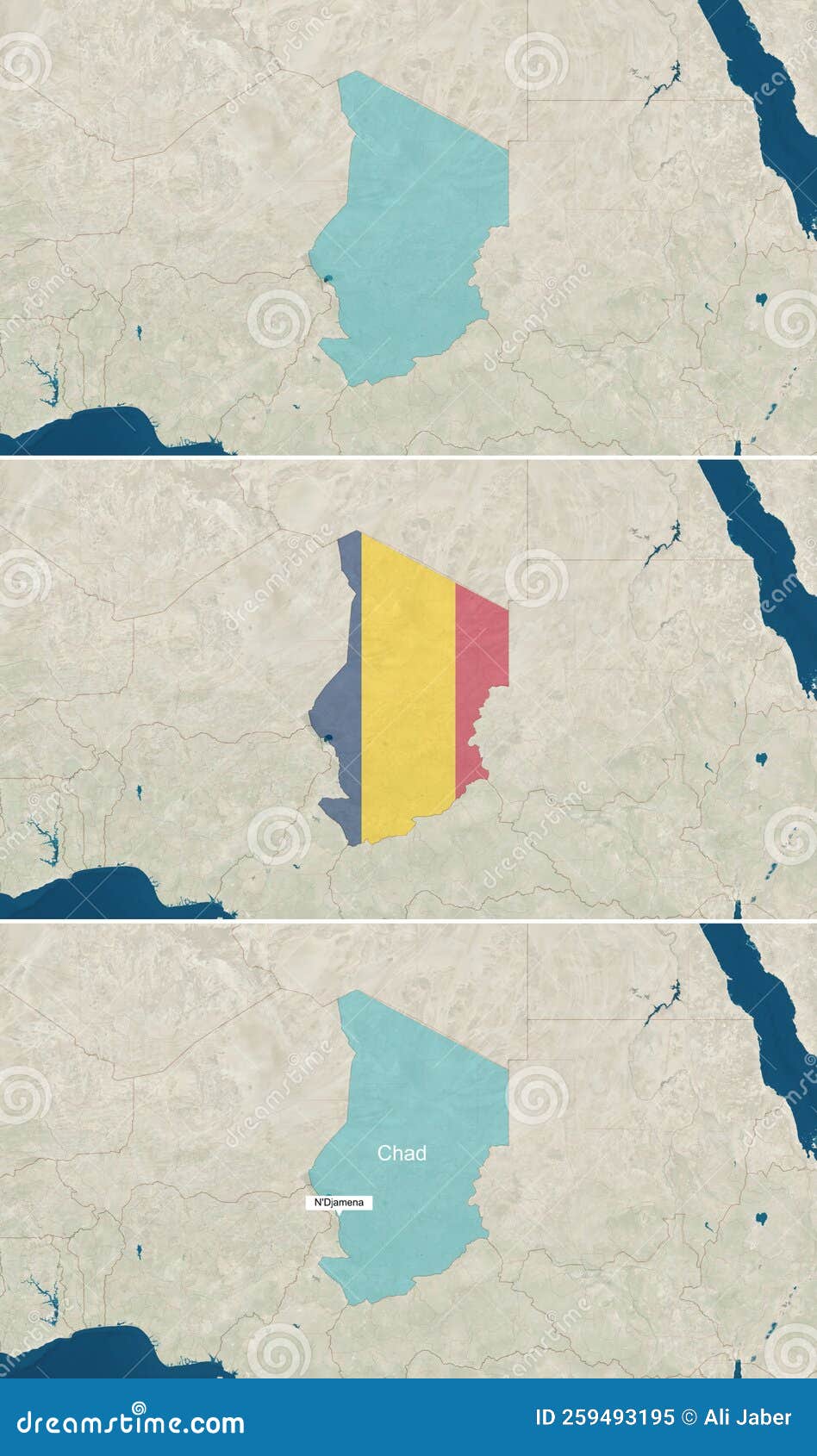 The Map of Chad with Text, Textless, and with Flag Stock Illustration ...
