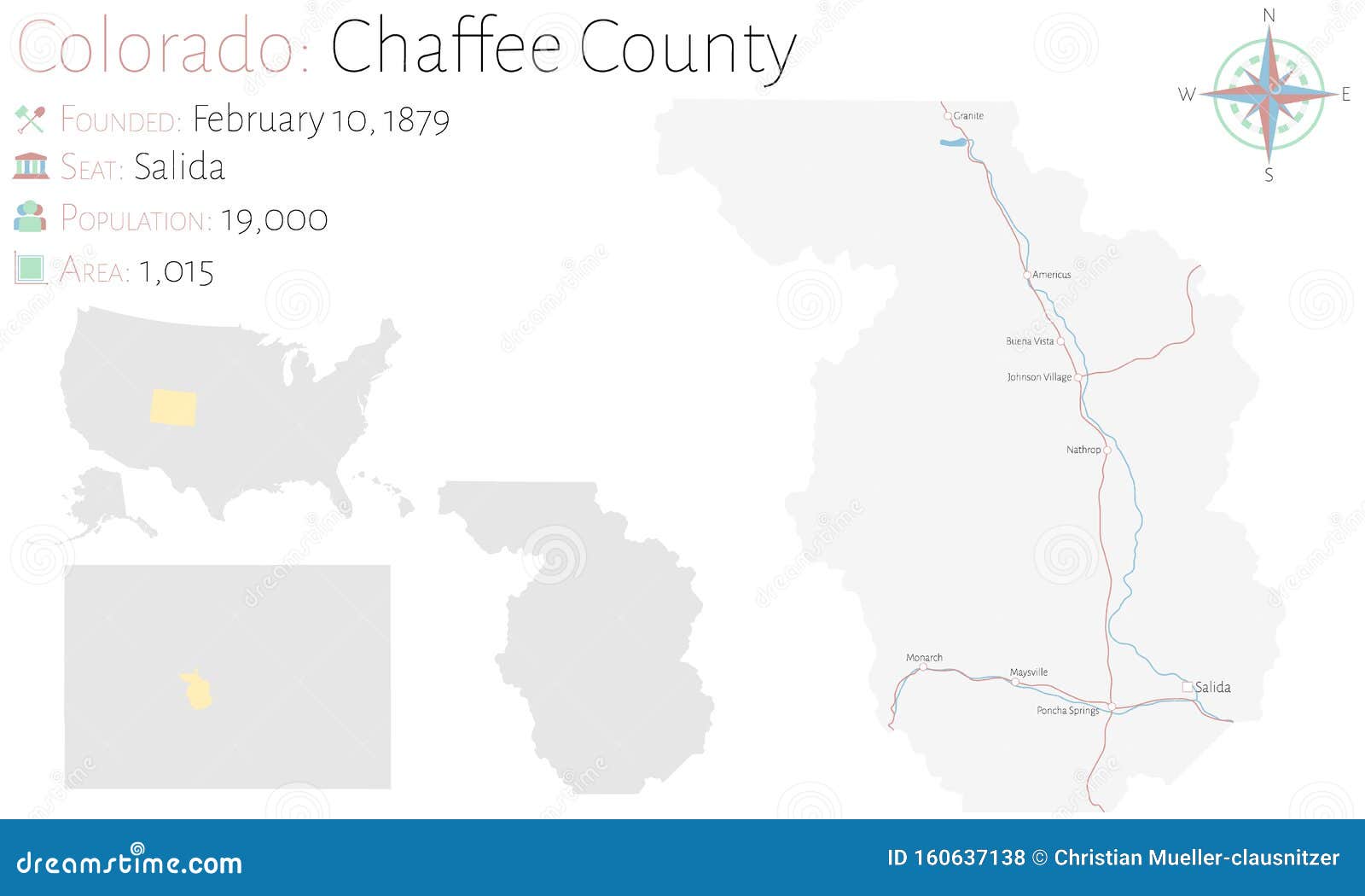 Map of Chaffee County in Colorado Stock Vector - Illustration of ...