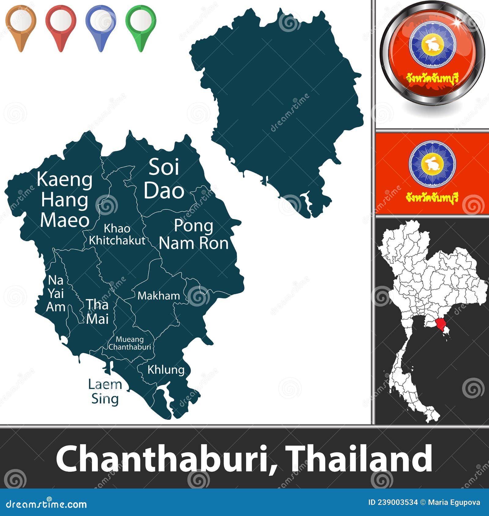 Location Of Chanthaburi Province On Map Thailand. 3d Chanthaburi Flag ...