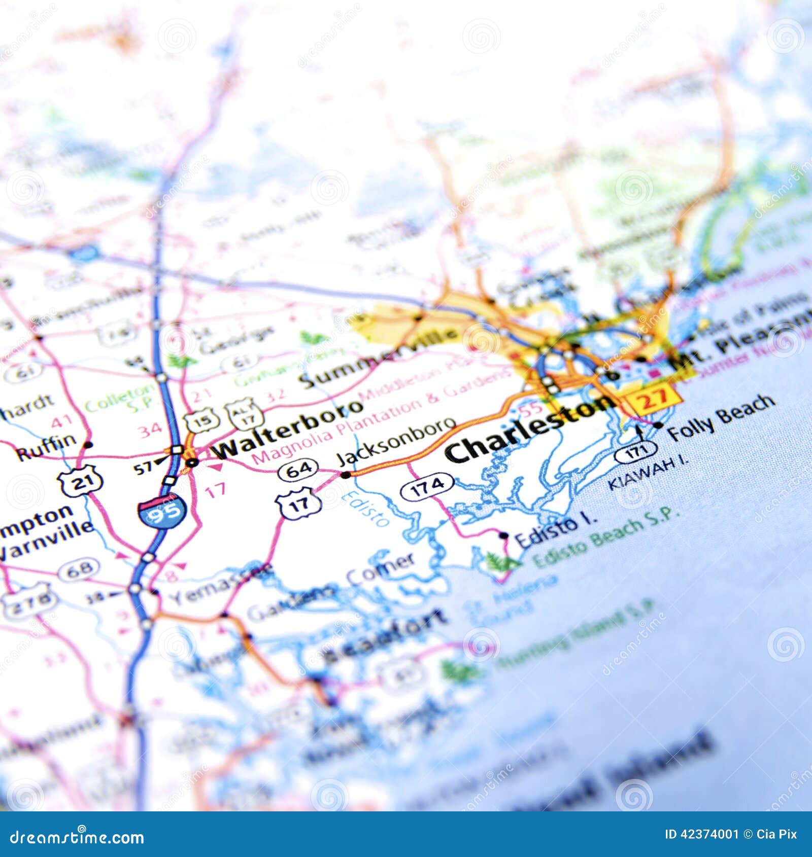 Map of Charleston stock image. Image of road, southern - 42374001