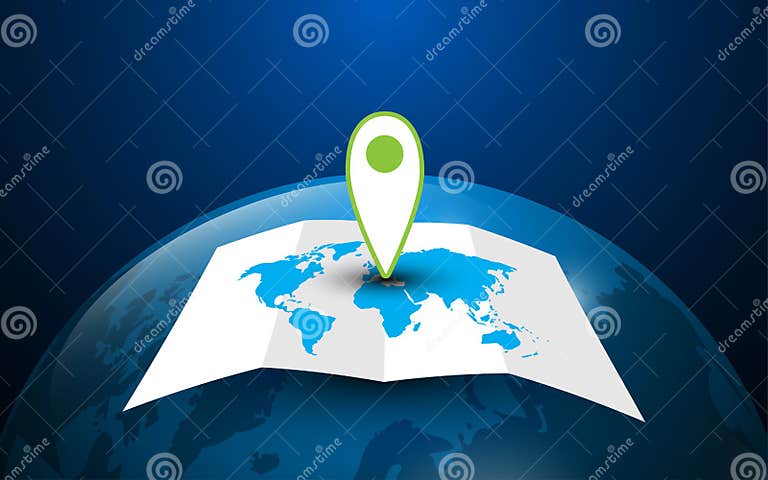 Map Check in Point Mark on Globe Background Stock Vector - Illustration ...