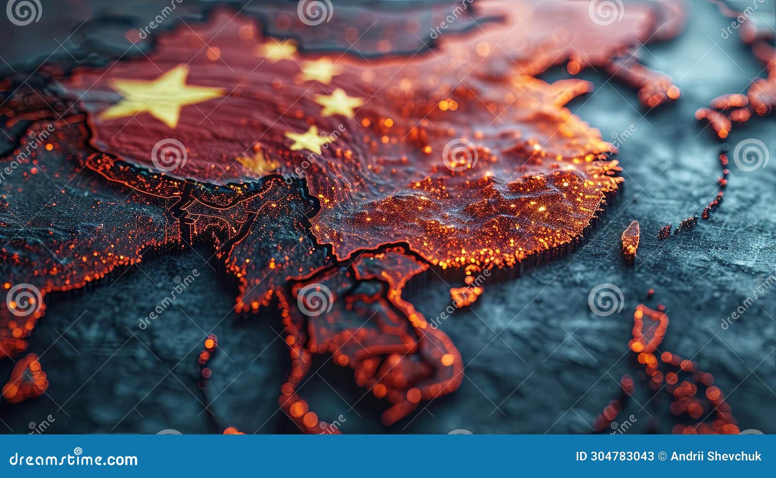 Map of China on Dark Background Illustration. Selective Focus Stock ...
