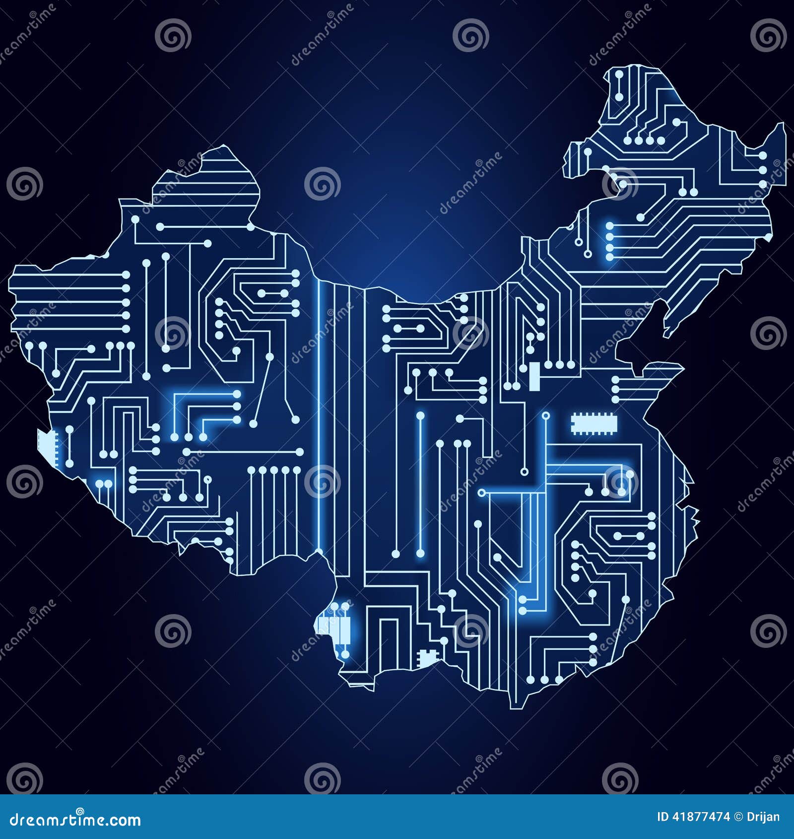 Map of China with Electronic Circuit Stock Vector - Illustration of ...