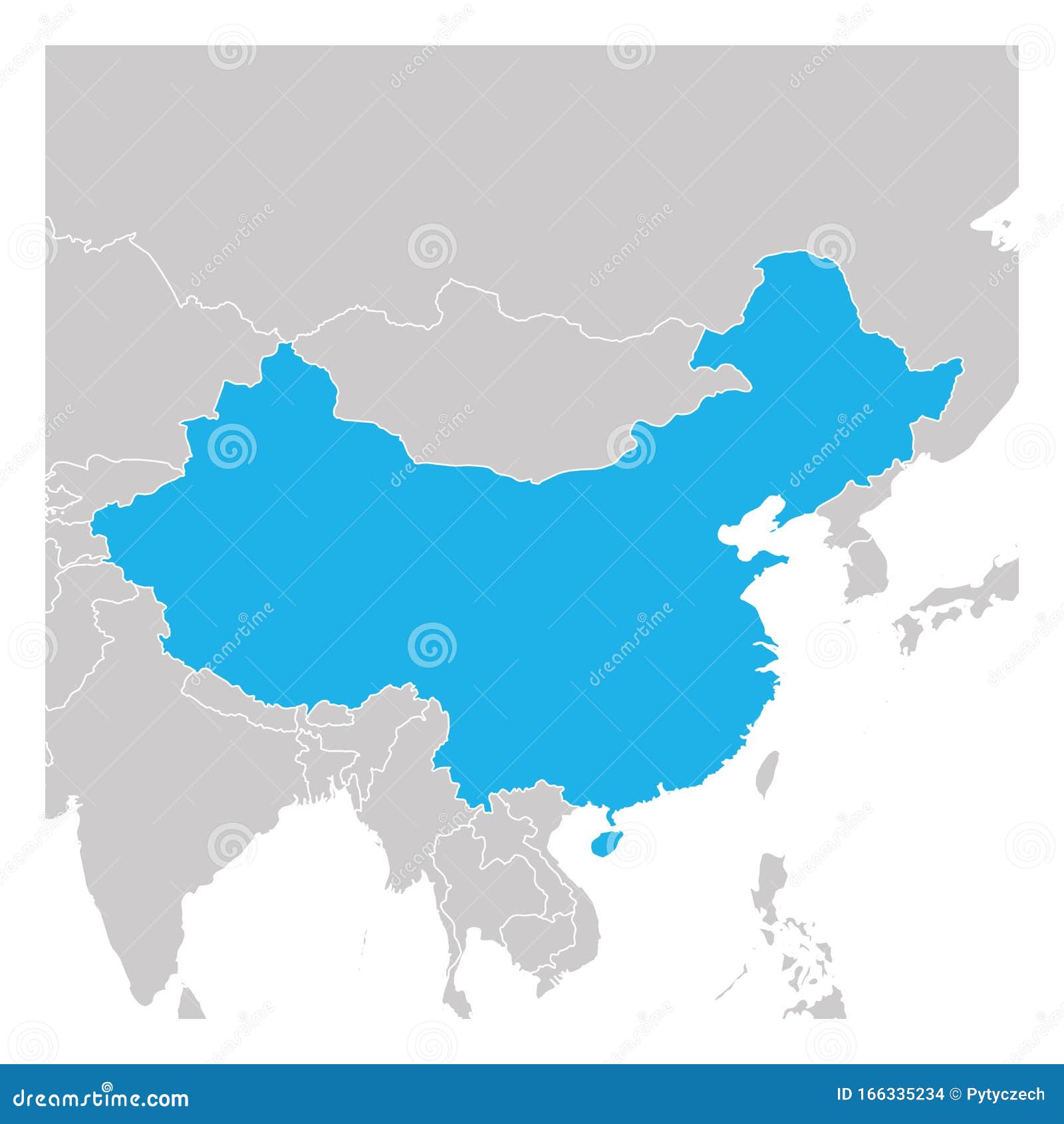 Map of China Green Highlighted with Neighbor Countries Stock Vector ...
