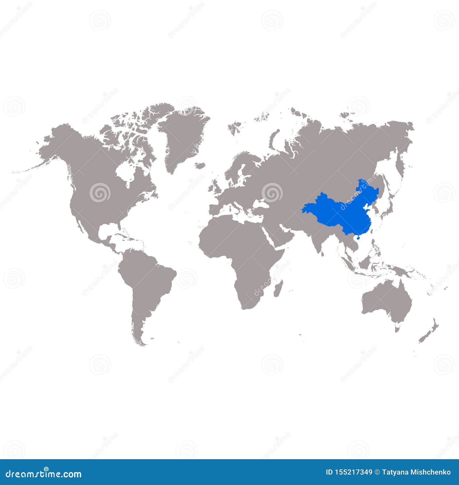 China Highlighted On A White Simplified 3D World Map. Digital 3D Render ...