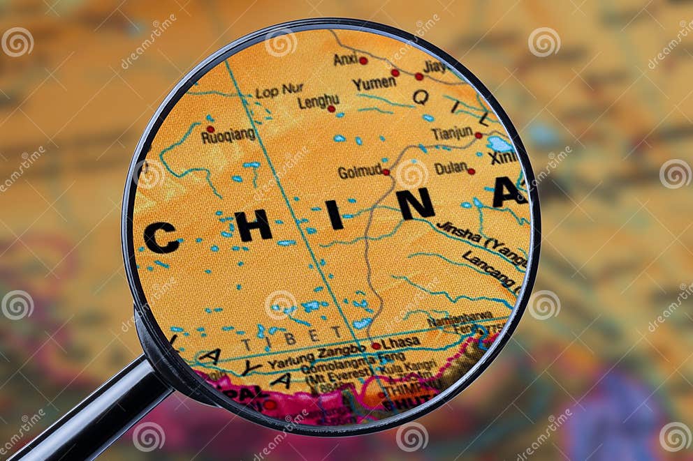 Map of CHINA through Magnifying Glass. Stock Photo - Image of glass ...