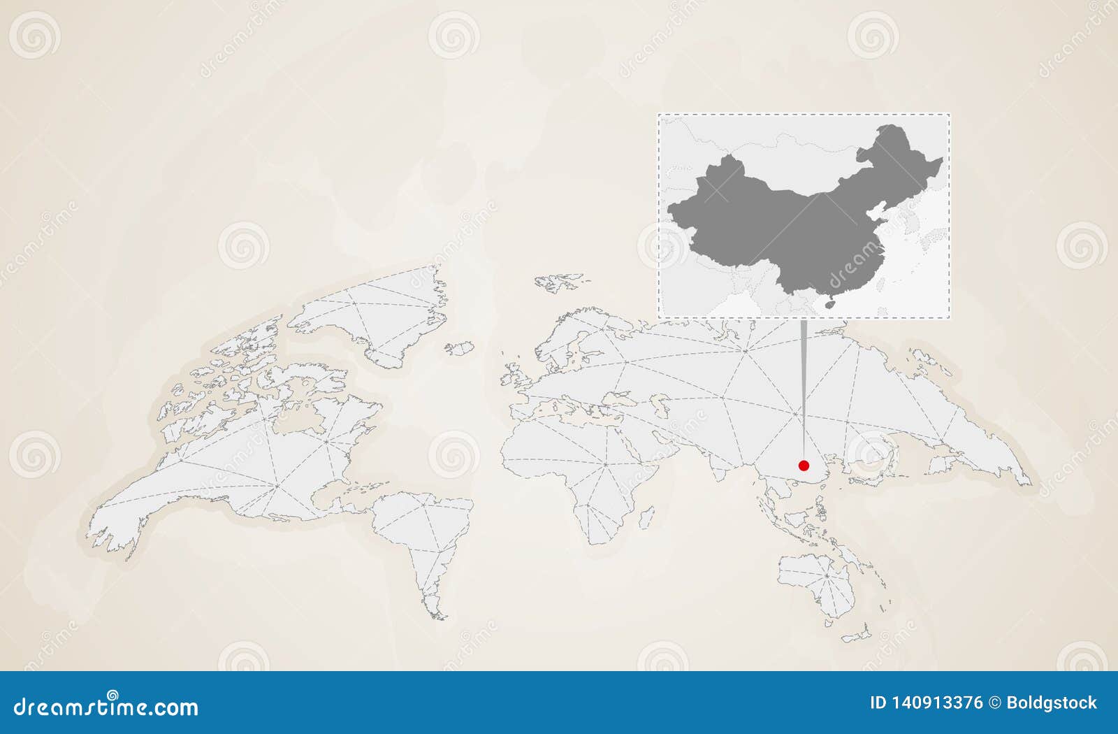 Map of China with Neighbor Countries Pinned on World Map Stock Vector ...