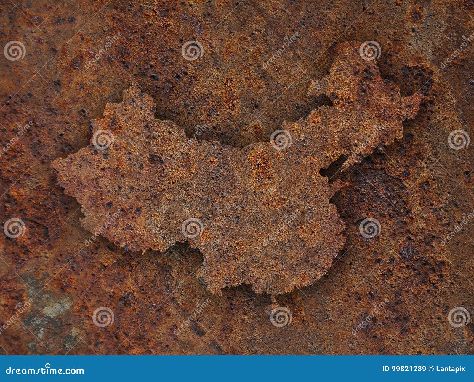 Map of China on Rusty Metal Stock Image - Image of weathered, rusted ...