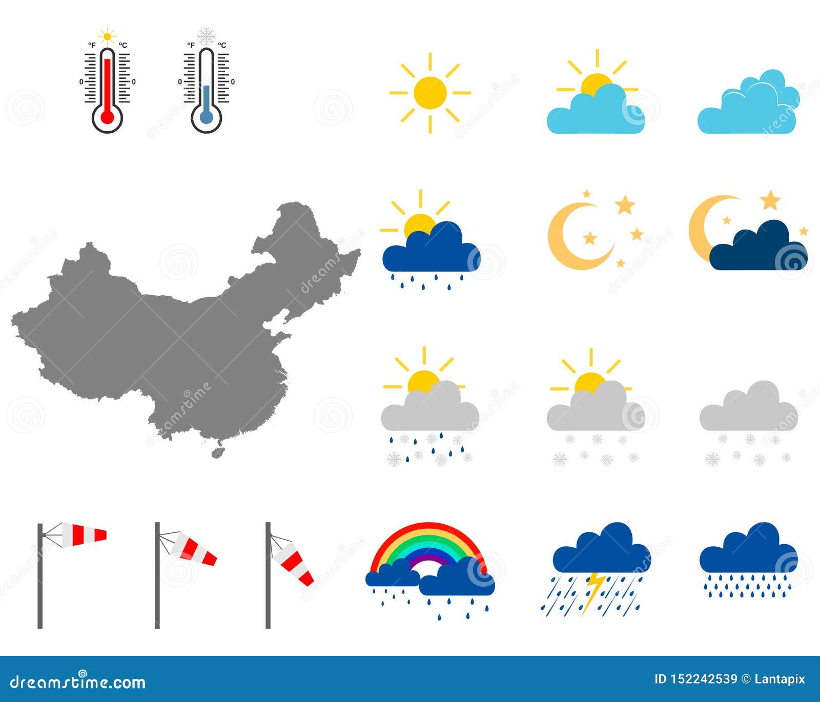 Map of China with Weather Symbols Stock Vector - Illustration of stars ...