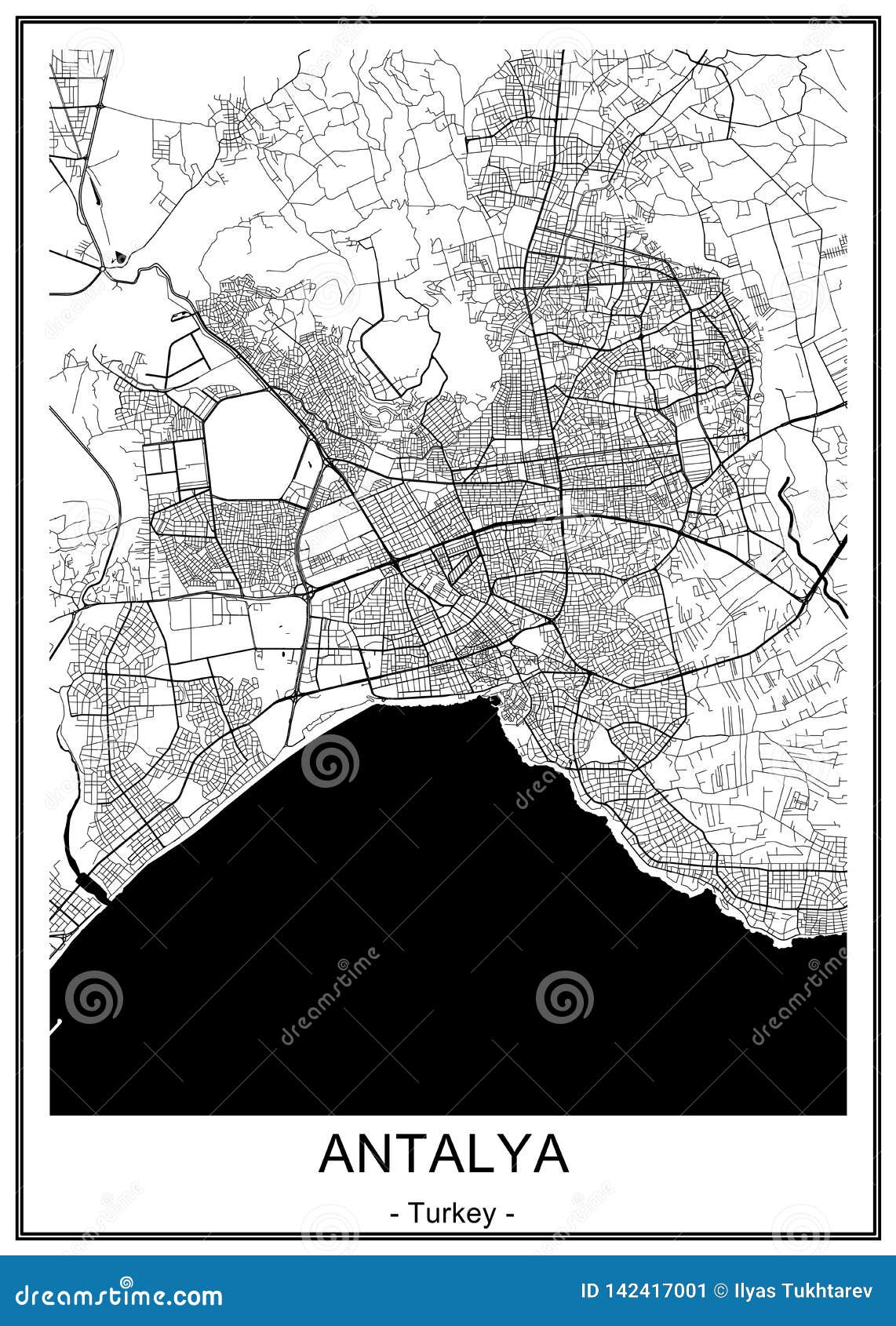 Map of the City of Antalya, Turkey Stock Vector - Illustration of 2020 ...