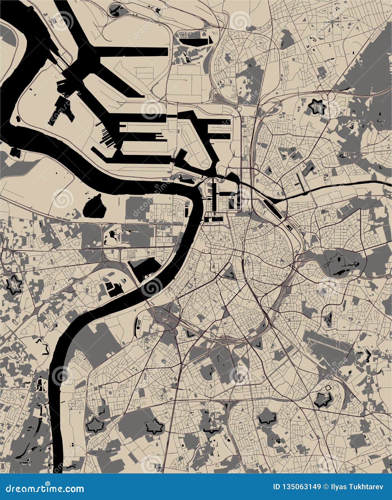 Map of the City of Antwerp, Belgium Stock Vector - Illustration of ...