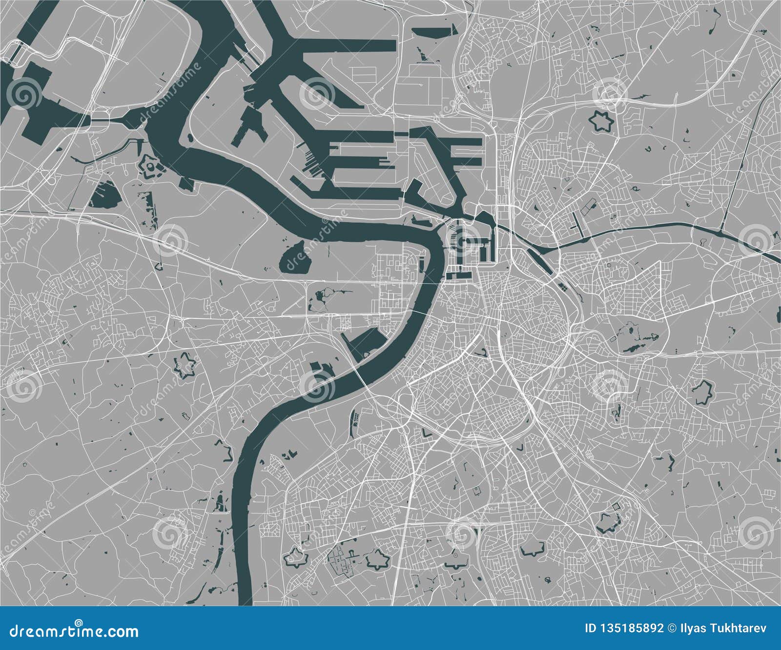 Map of the City of Antwerp, Belgium Stock Illustration - Illustration ...