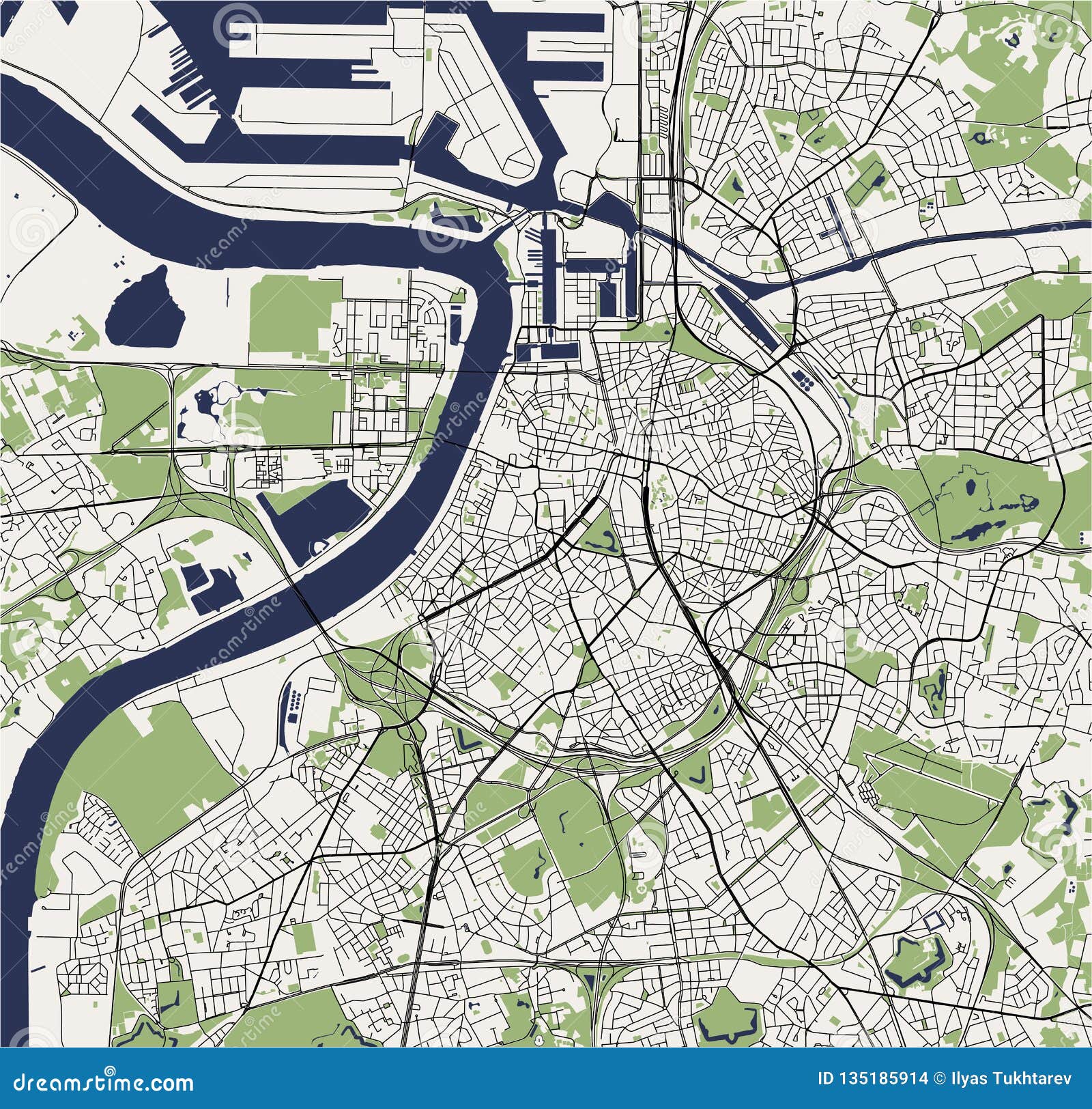 Map of the City of Antwerp, Belgium Stock Illustration - Illustration ...