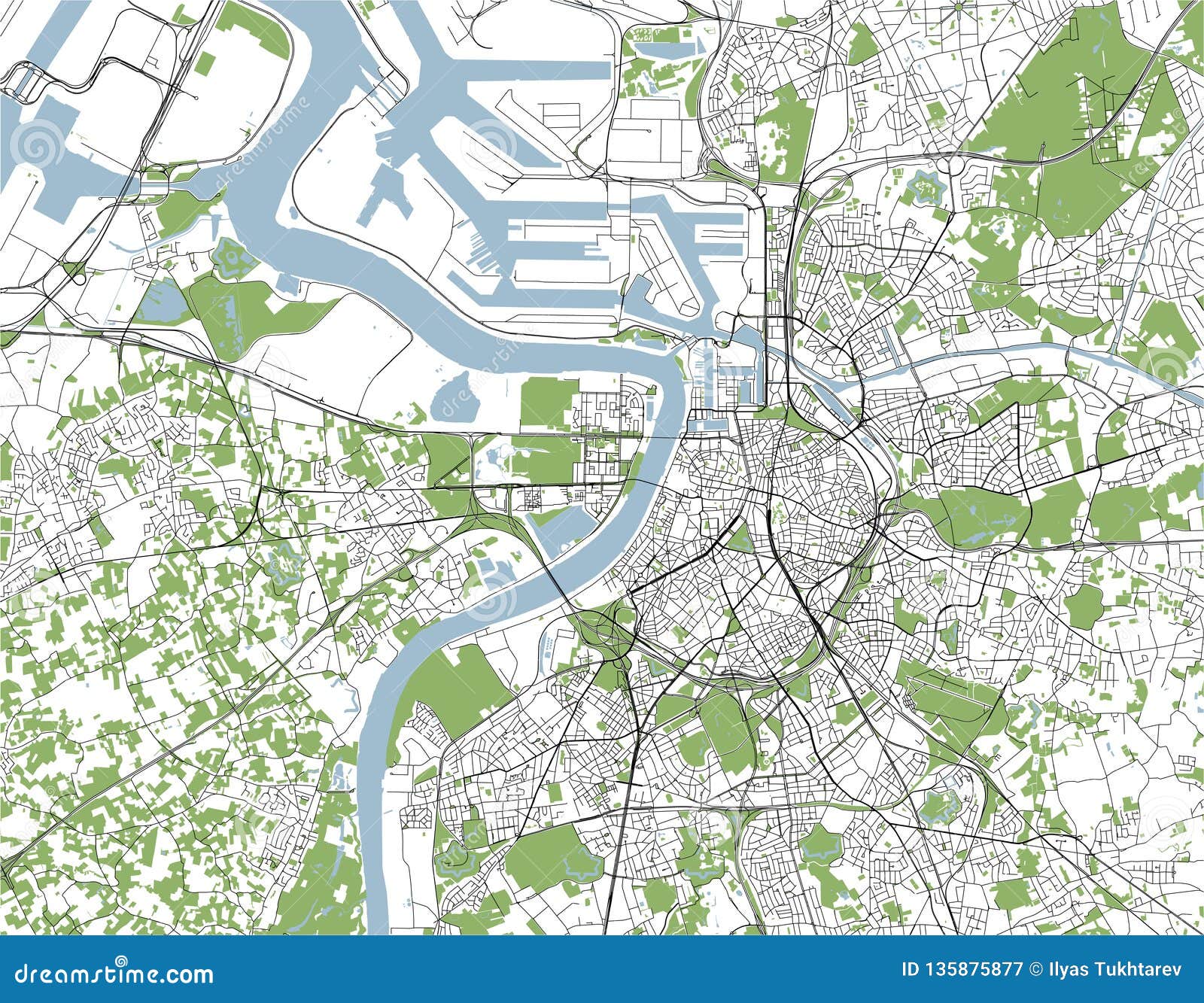 Map of the City of Antwerp, Belgium Stock Illustration - Illustration ...