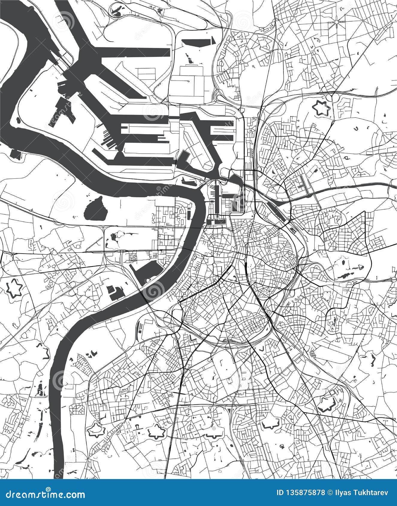 Map of the City of Antwerp, Belgium Stock Illustration - Illustration ...