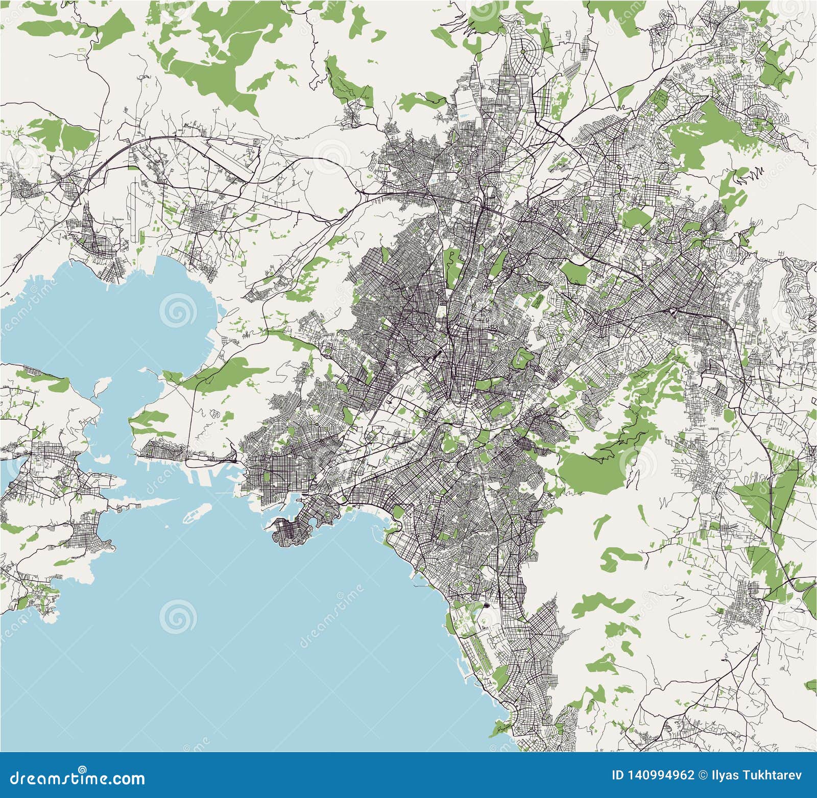 Map of the City of Athens, Greece Stock Illustration - Illustration of ...