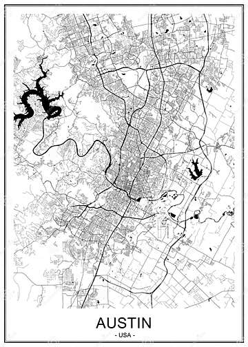 Map of the City of Austin, Texas, USA Stock Illustration - Illustration ...