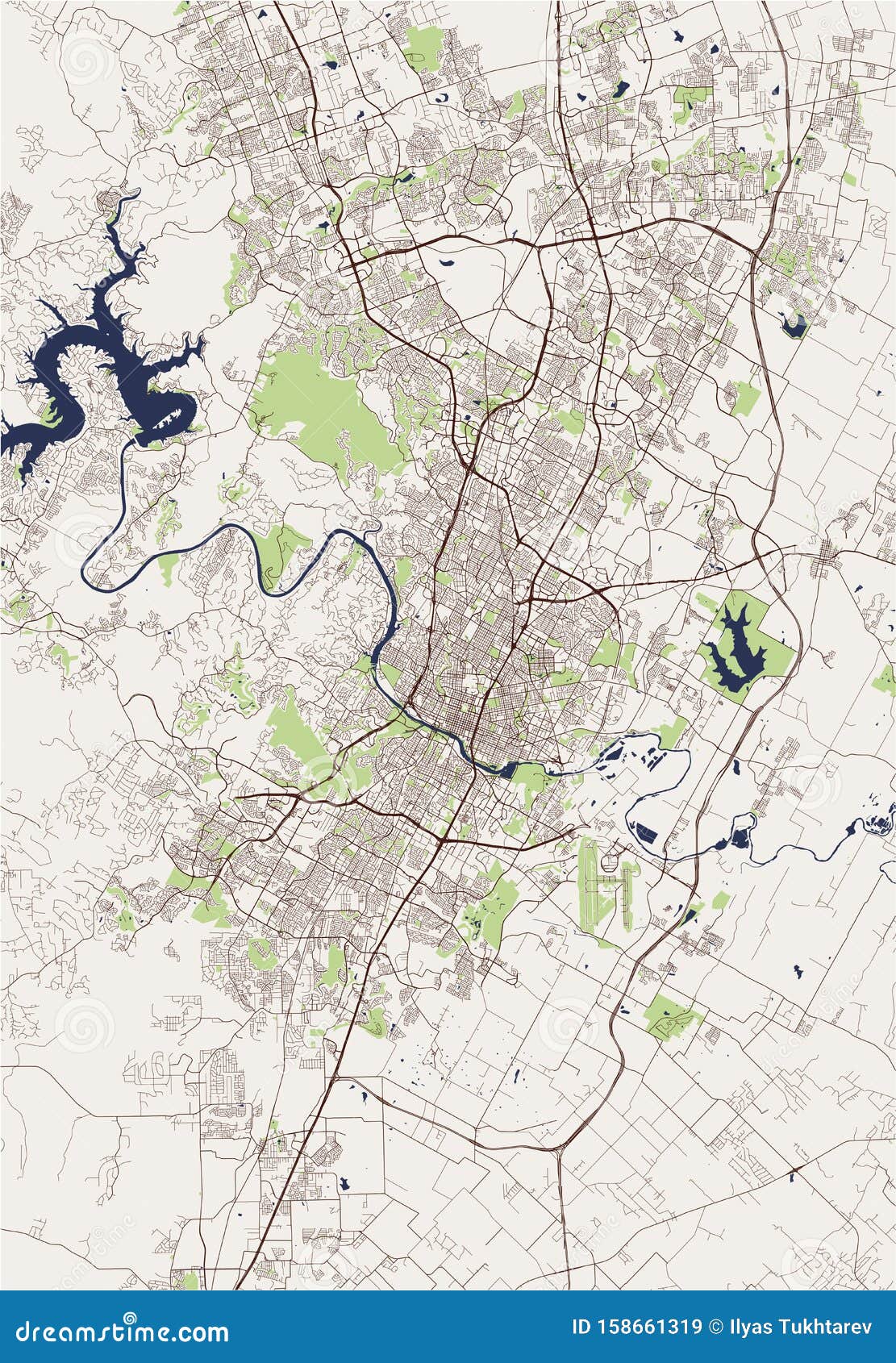 Map of the City of Austin, Texas, USA Stock Illustration - Illustration ...
