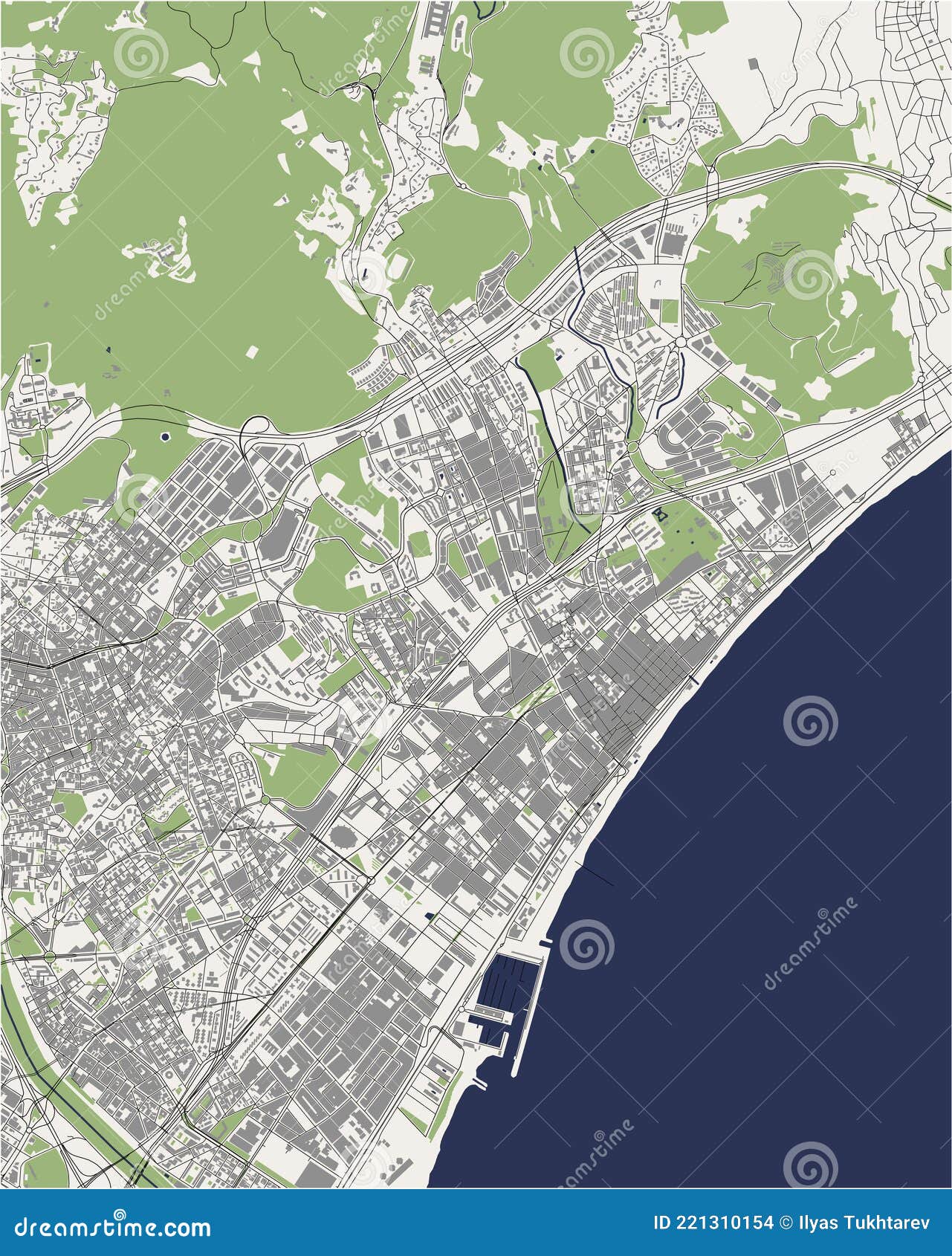 Map of the City of Badalona, Spain Stock Illustration - Illustration of ...