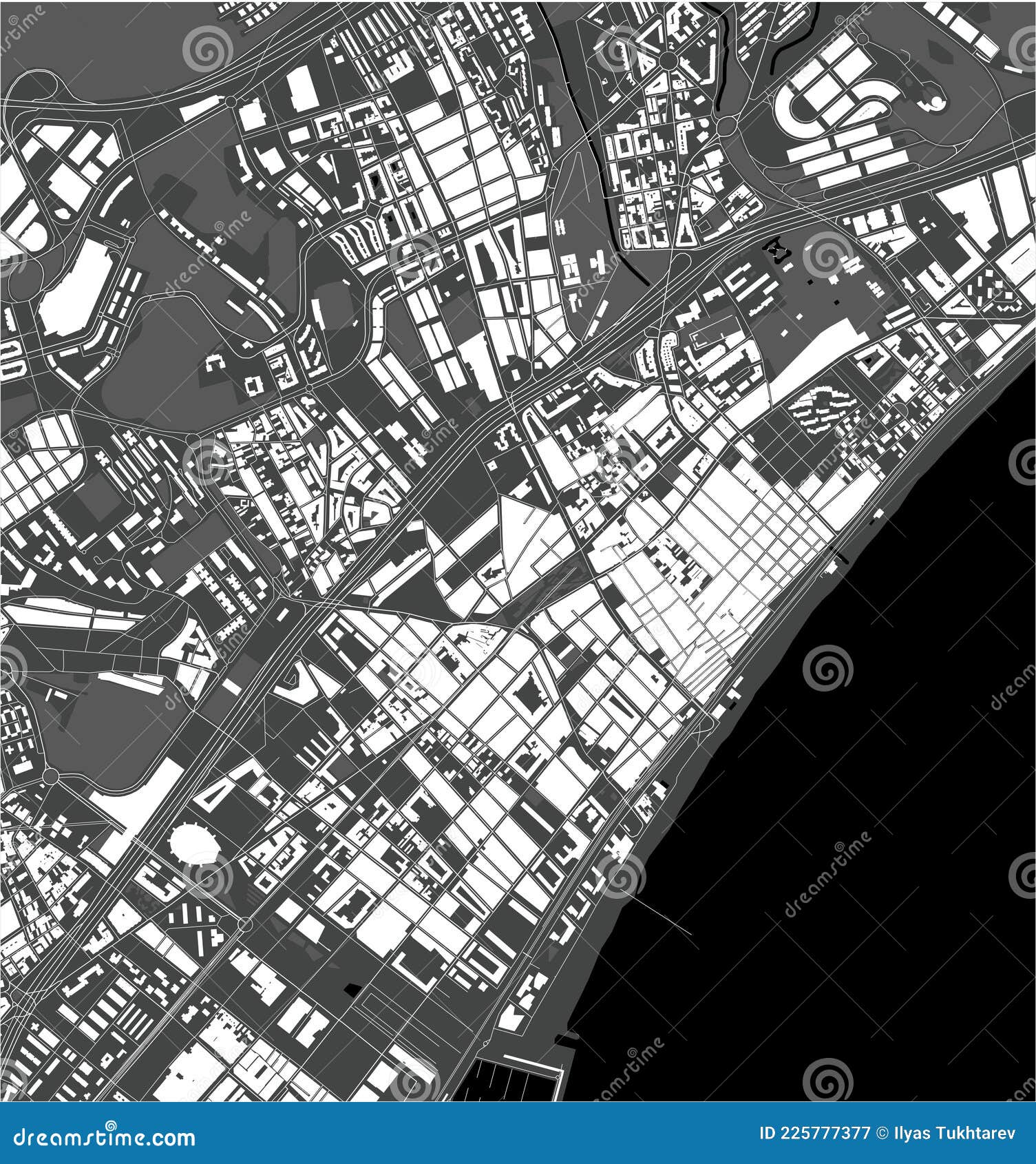 Map of the City of Badalona, Spain Stock Vector - Illustration of river ...