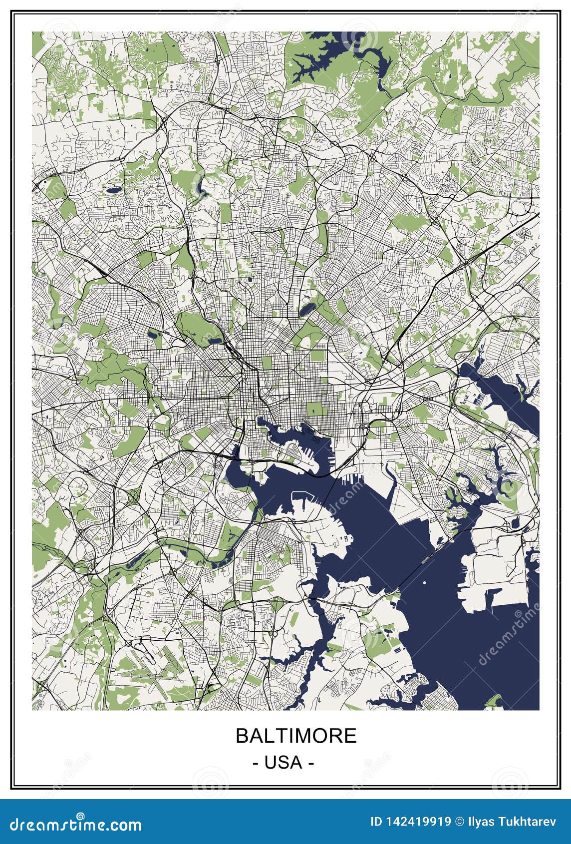 Map of the City of Baltimore, Maryland, USA Stock Vector - Illustration ...