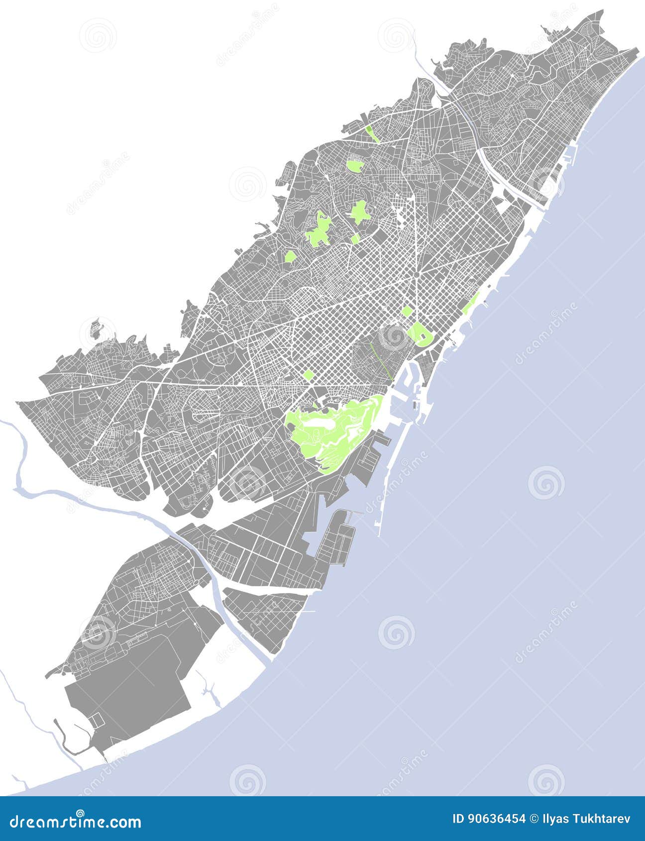 Map of the City of Barcelona, Spain Stock Illustration - Illustration ...