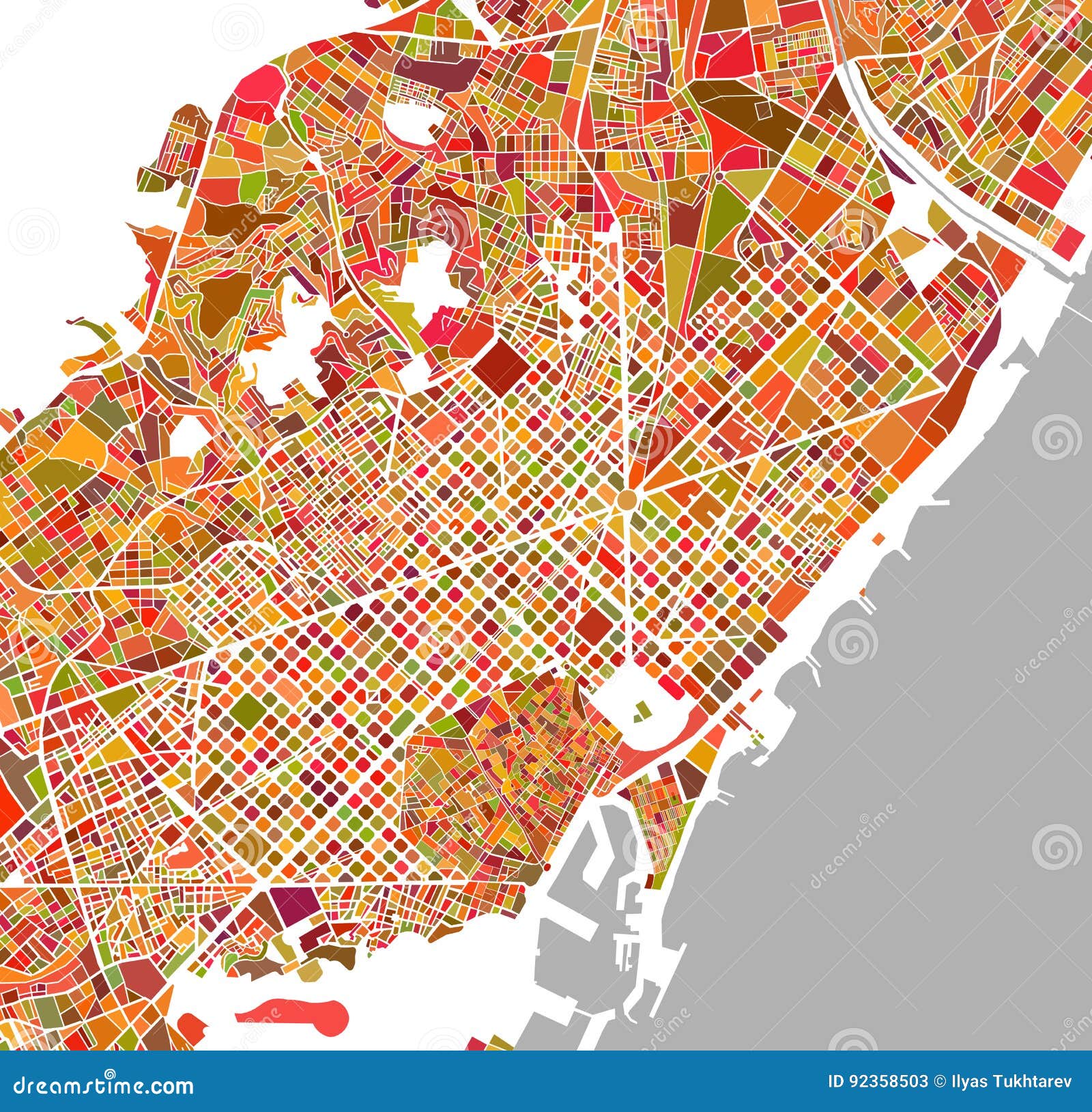 City Map Of Barcelona. Vector Elevation Map Of Town. Generated ...