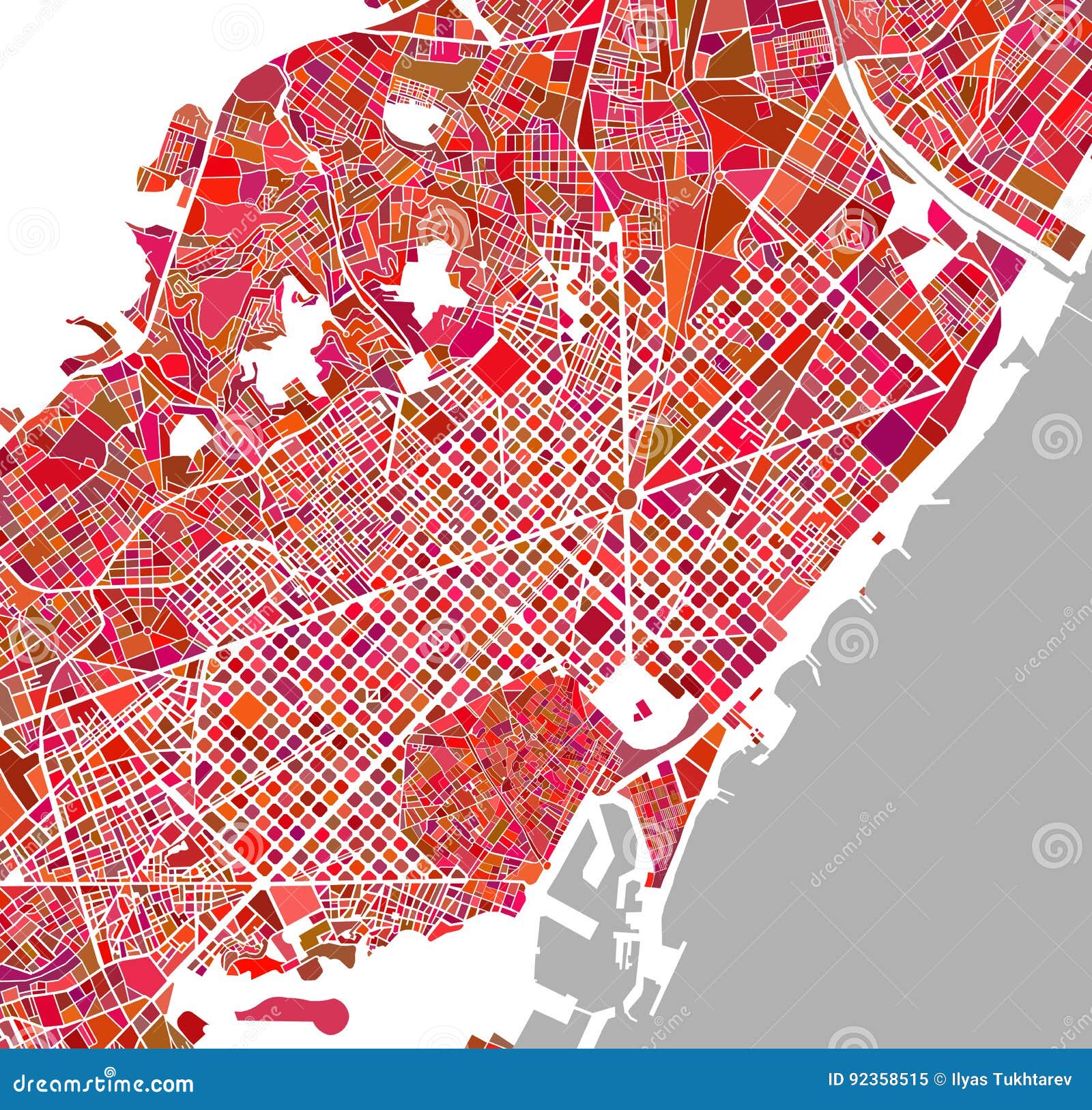 Map of the City of Barcelona, Spain Stock Vector - Illustration of ...