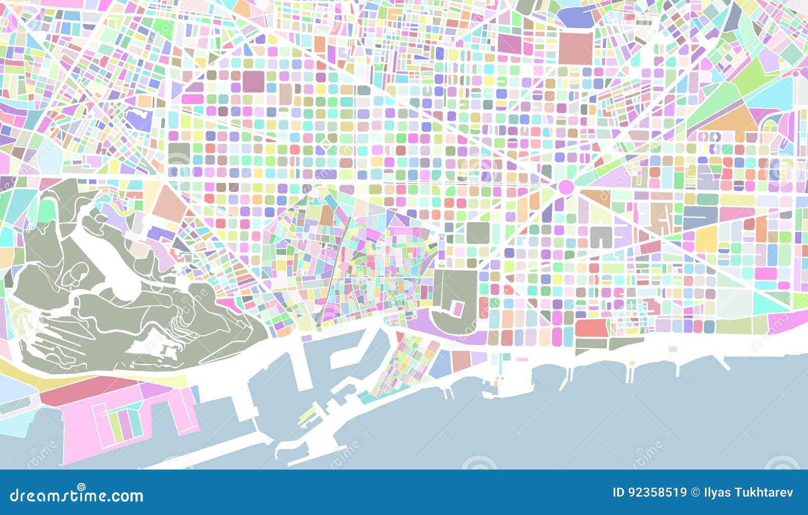 City Map Of Barcelona. Vector Elevation Map Of Town. Generated ...
