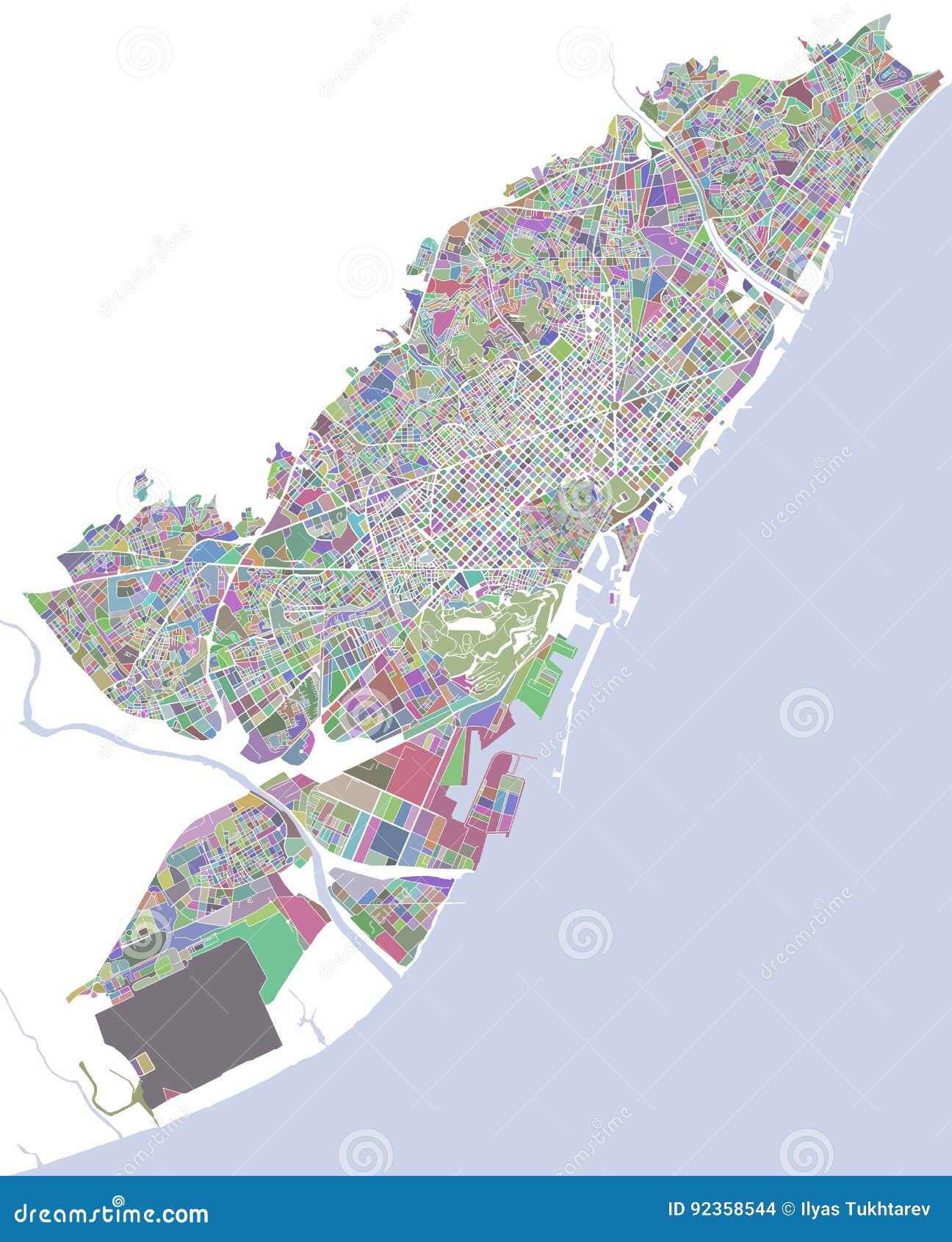 City Map Of Barcelona. Vector Elevation Map Of Town. Generated ...