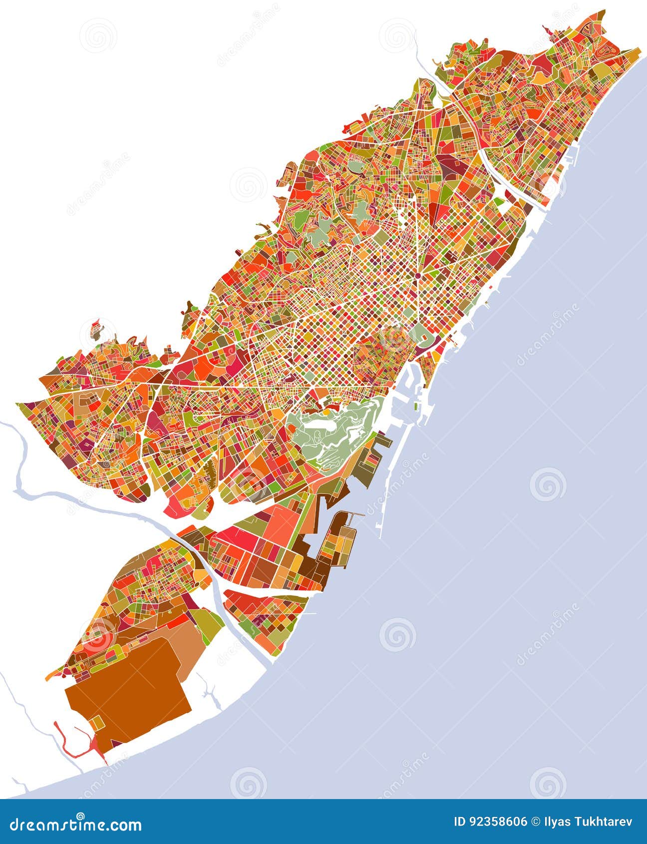 City Map Of Barcelona. Vector Elevation Map Of Town. Generated ...