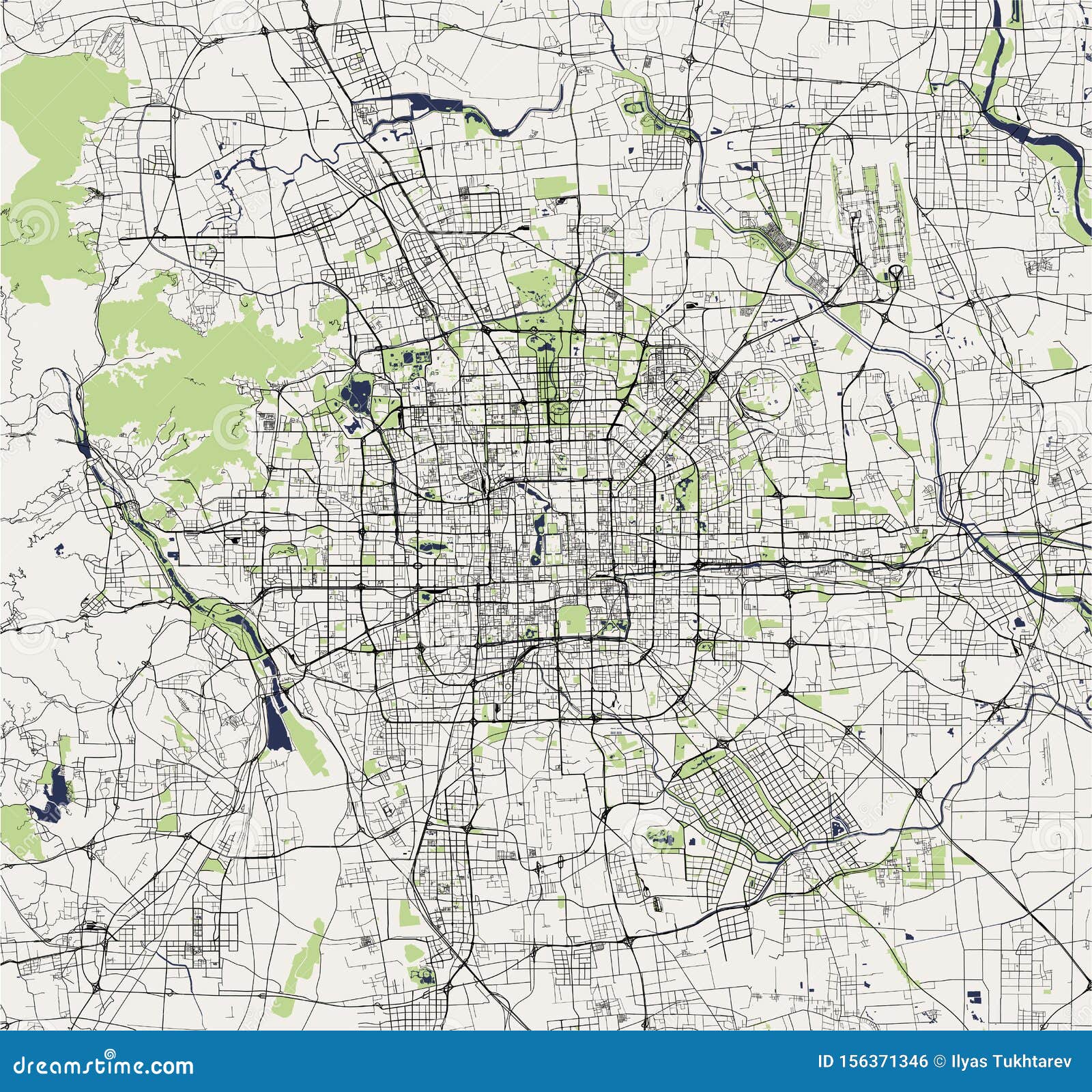 Map of the City of Beijing, China Stock Illustration - Illustration of ...