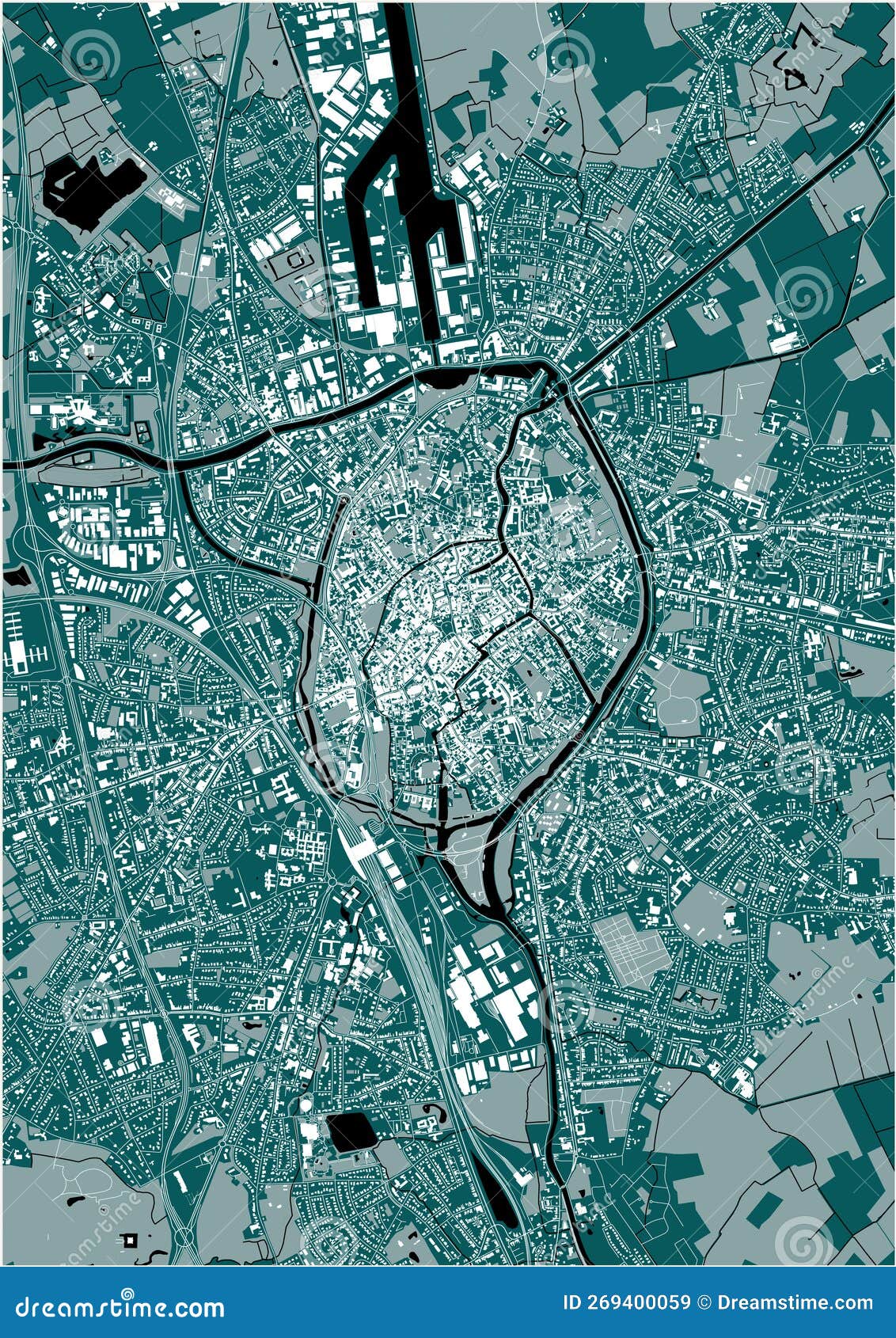 Map of the City of Bruges, Belgium Stock Illustration - Illustration of ...