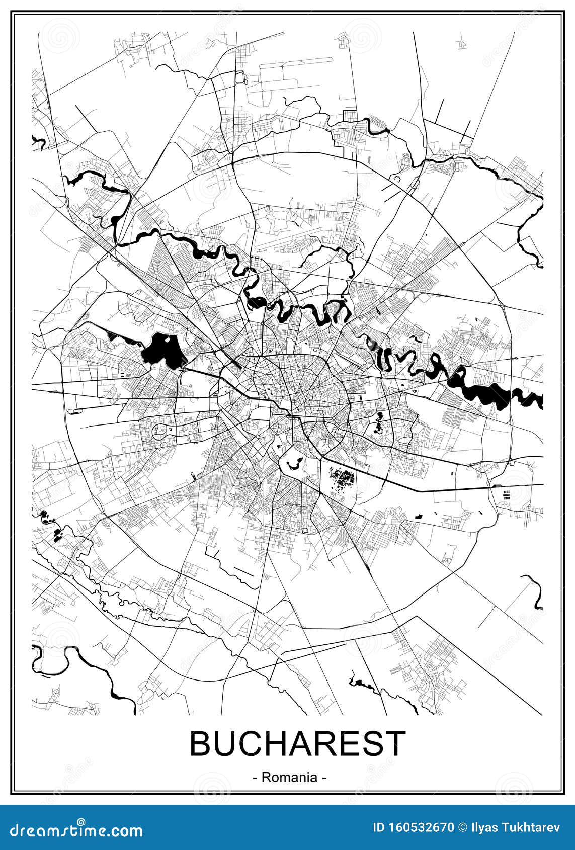 Map of the City of Bucharest, Romania Stock Illustration - Illustration ...