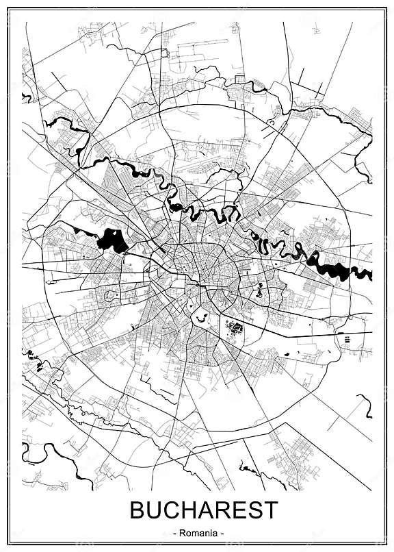 Map of the City of Bucharest, Romania Stock Illustration - Illustration ...