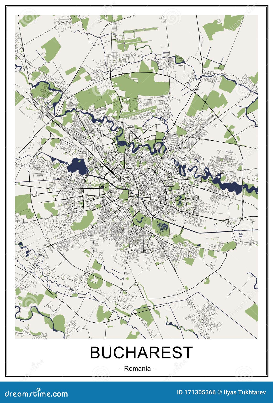 Map of the City of Bucharest, Romania Stock Photo - Image of planing ...