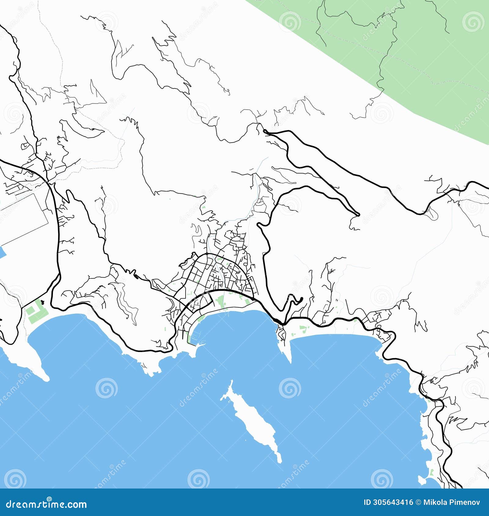 Map of the city of Budva. stock illustration. Illustration of wind ...