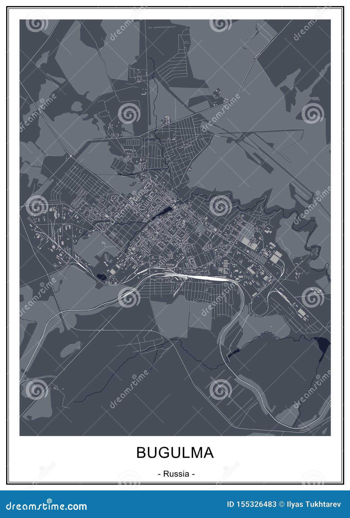Map of the City of Bugulma, Russia Stock Illustration - Illustration of ...