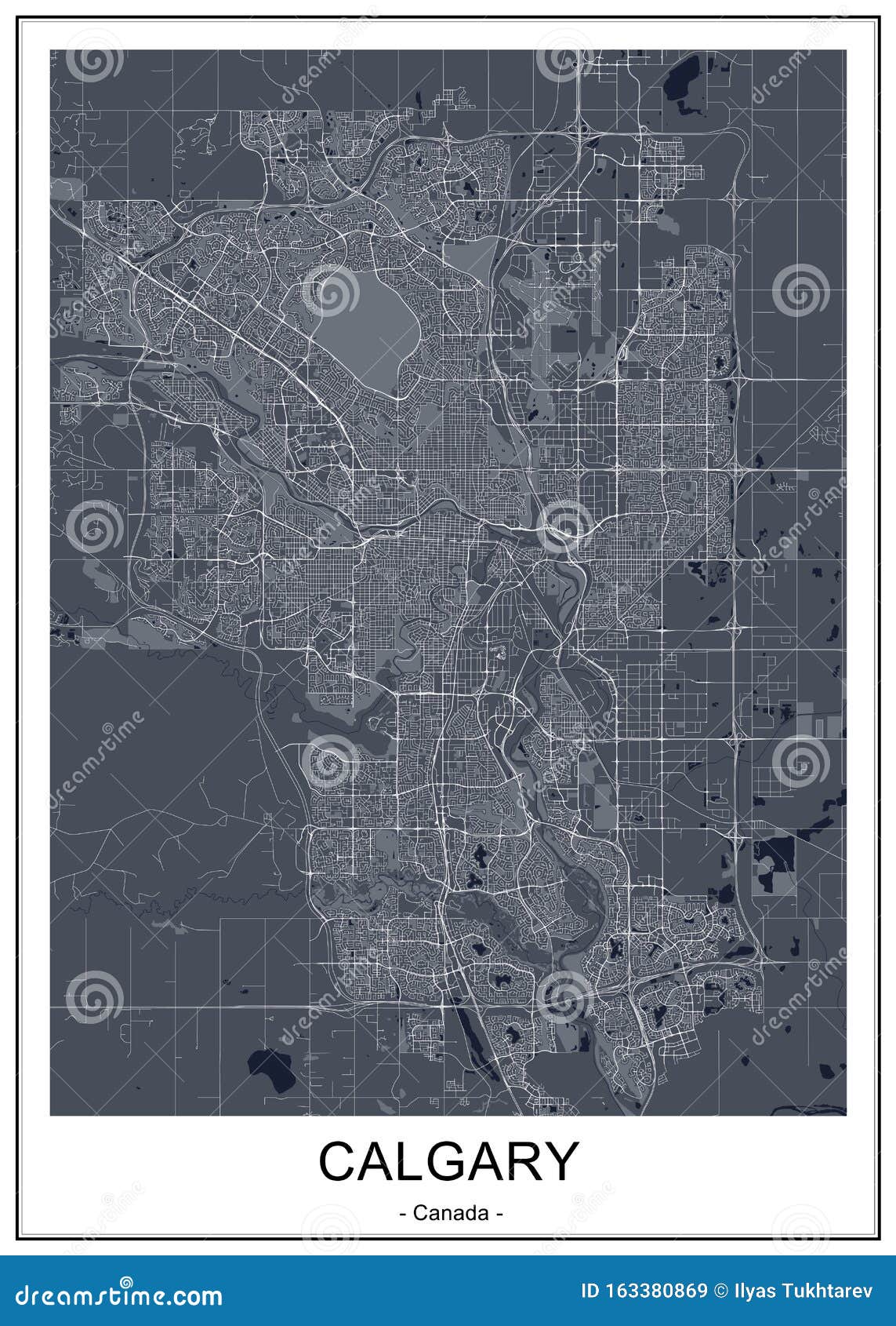 Map of the City of Calgary, Canada Stock Illustration - Illustration of ...