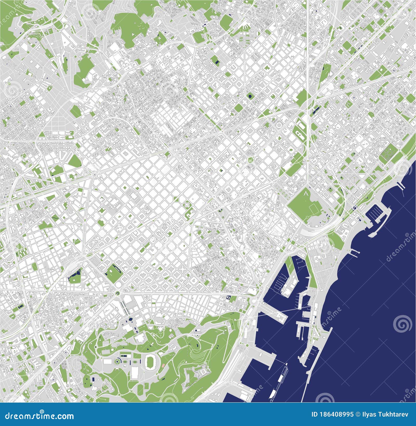 Map of the City Center of Barcelona, Spain Stock Vector - Illustration ...