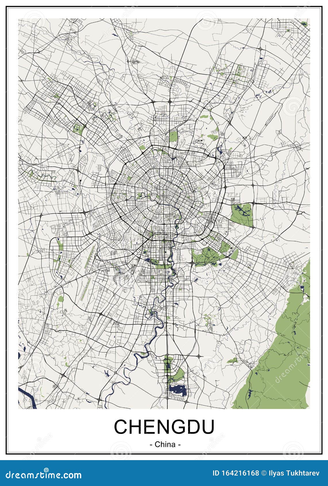 Map of the City of Chengdu, China Stock Illustration - Illustration of ...