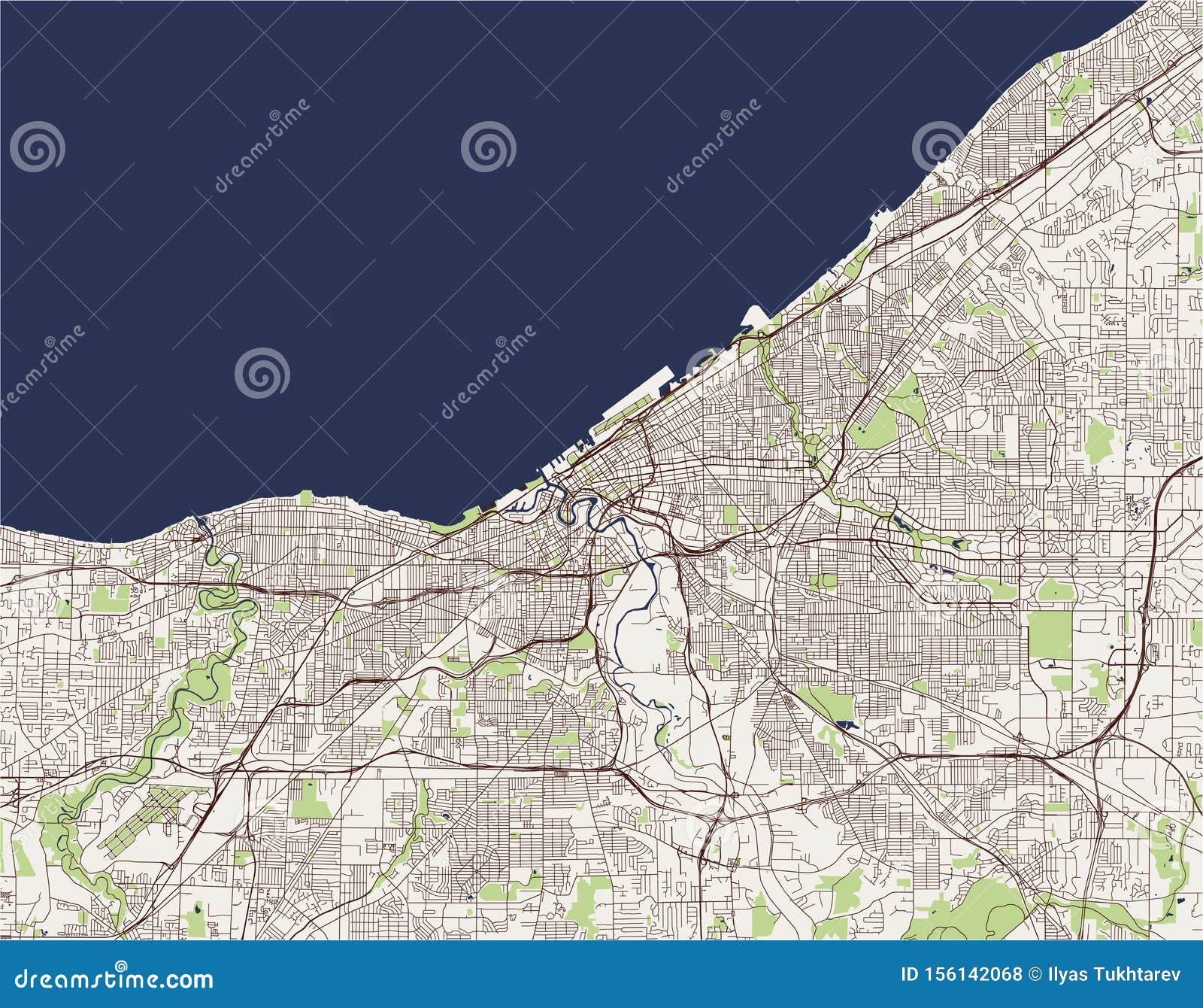 Map of the City of Cleveland, Ohio, USA Stock Vector - Illustration of ...
