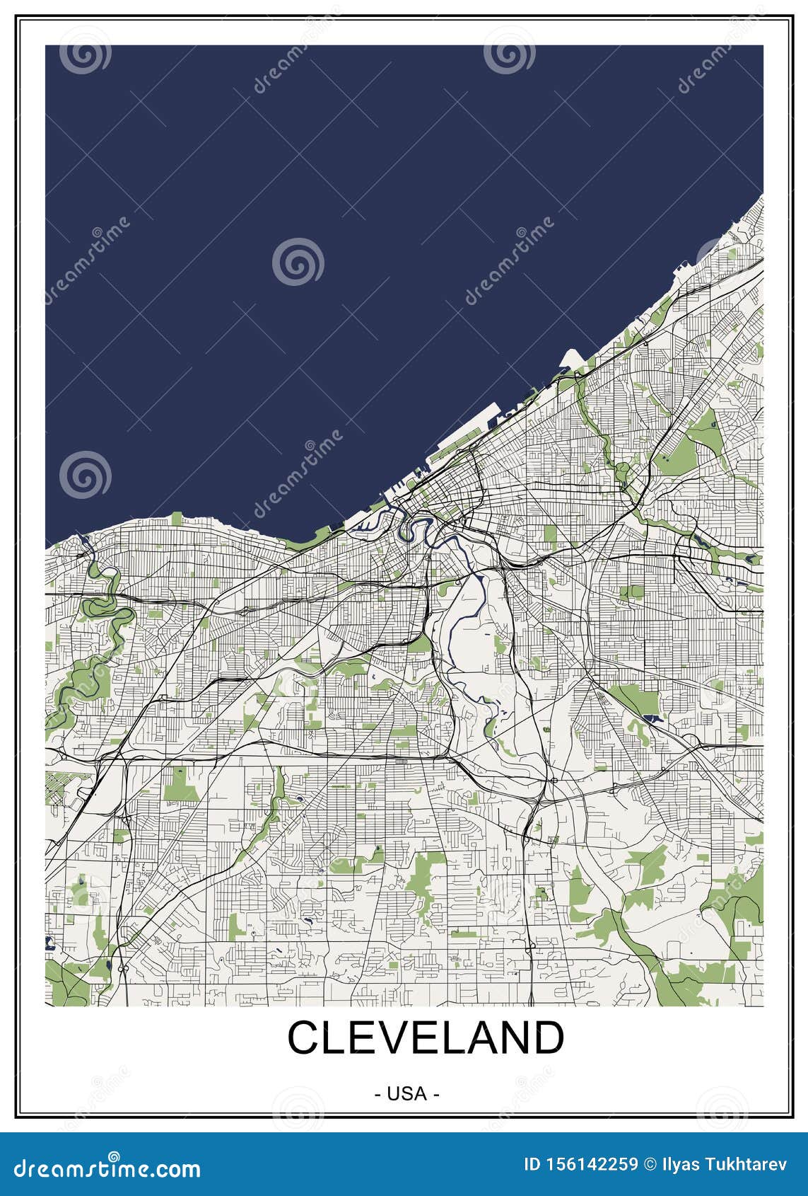 City Map Cleveland, Urban Planning Travel Vector Poster Design ...
