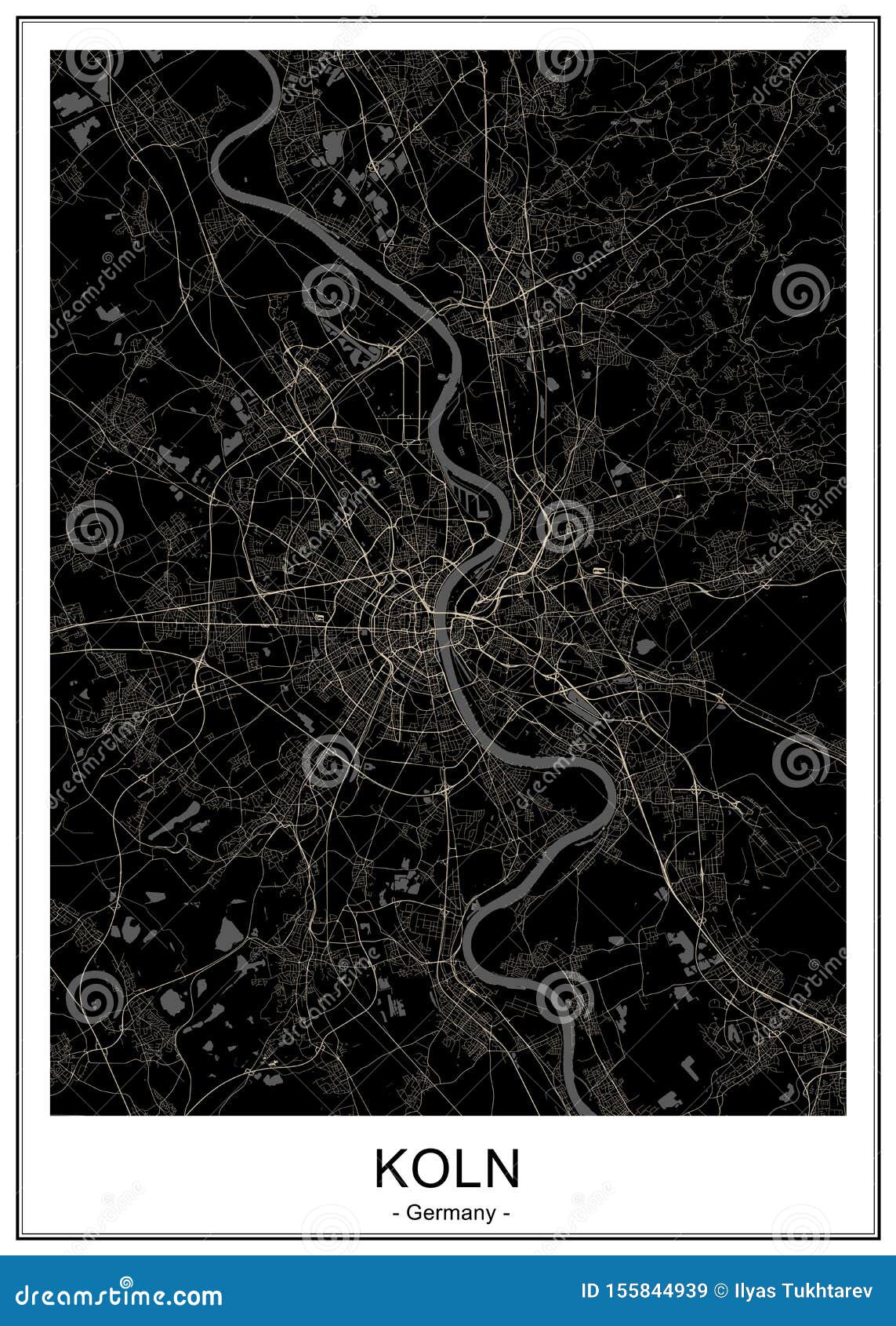 Map of the City of Cologne, Germany Stock Illustration - Illustration ...